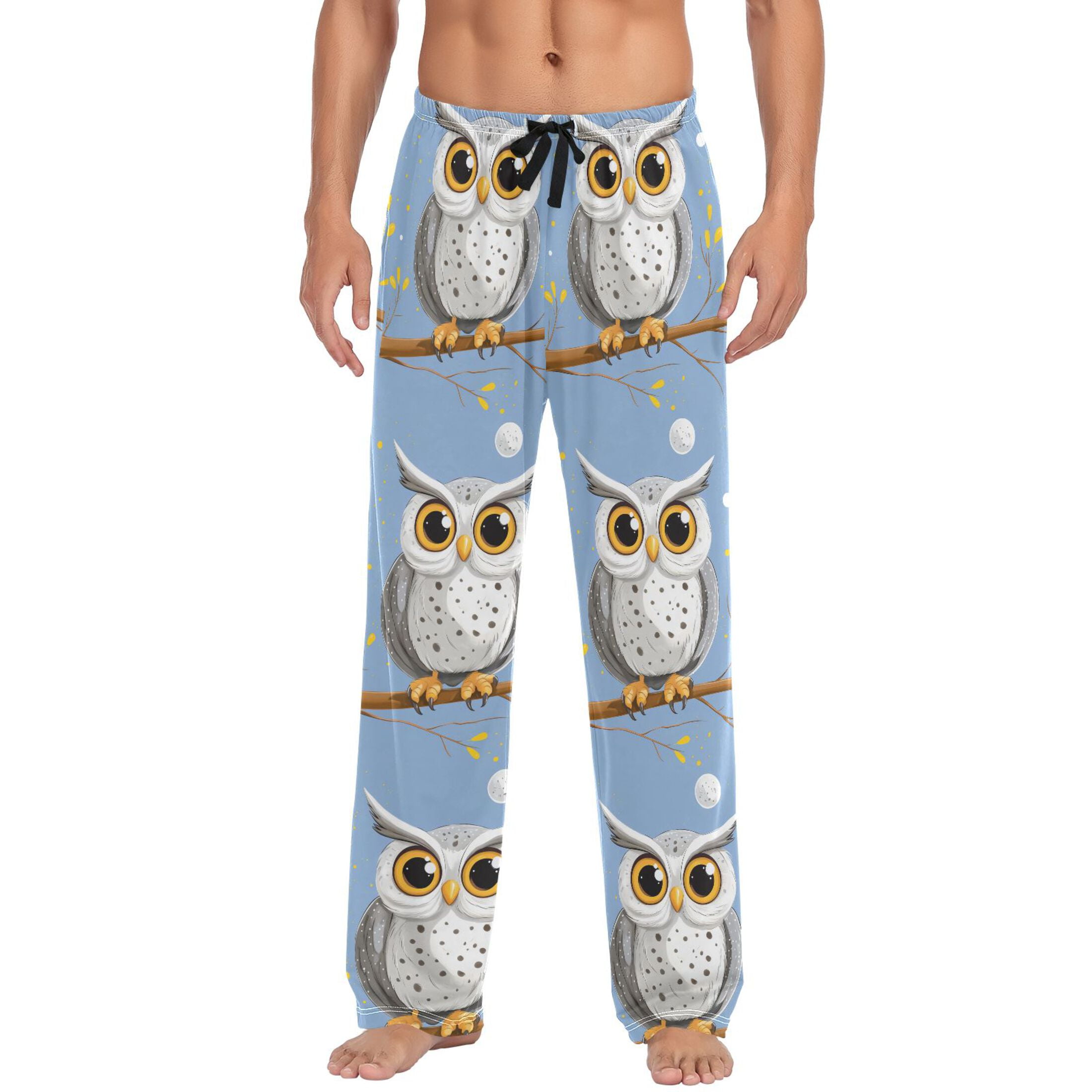 Cartoon Owl Big Eyes Mens Pajama Pant Sleep and Lounge Bottons with ...