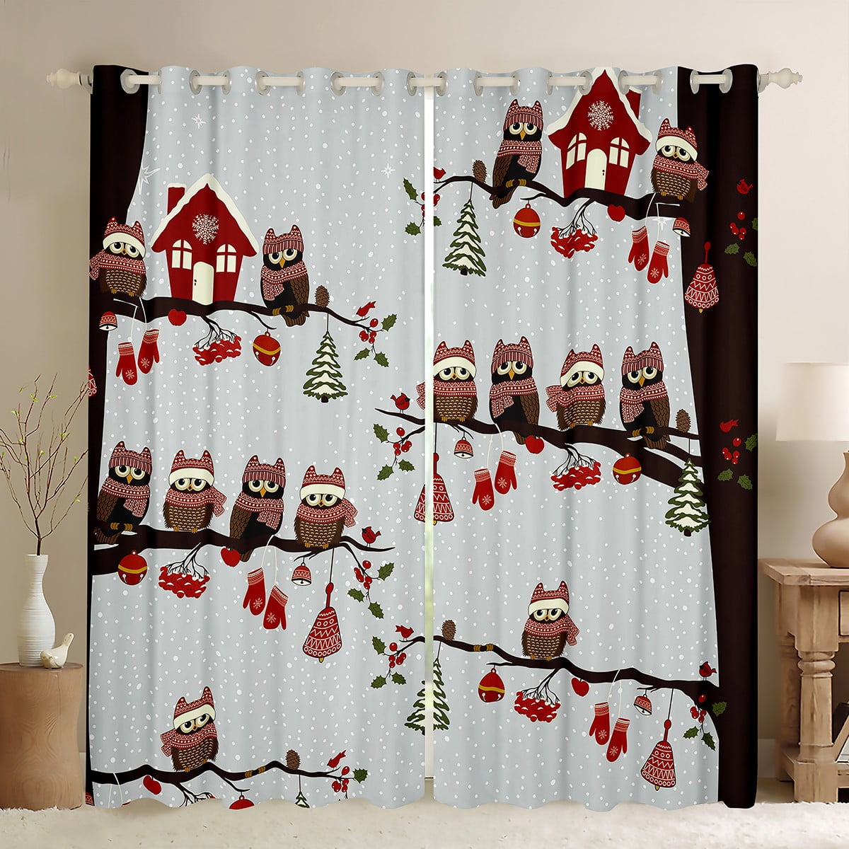 Cartoon Owl Curtains & Drapes Cute Animal Flying Bird Curtains ...