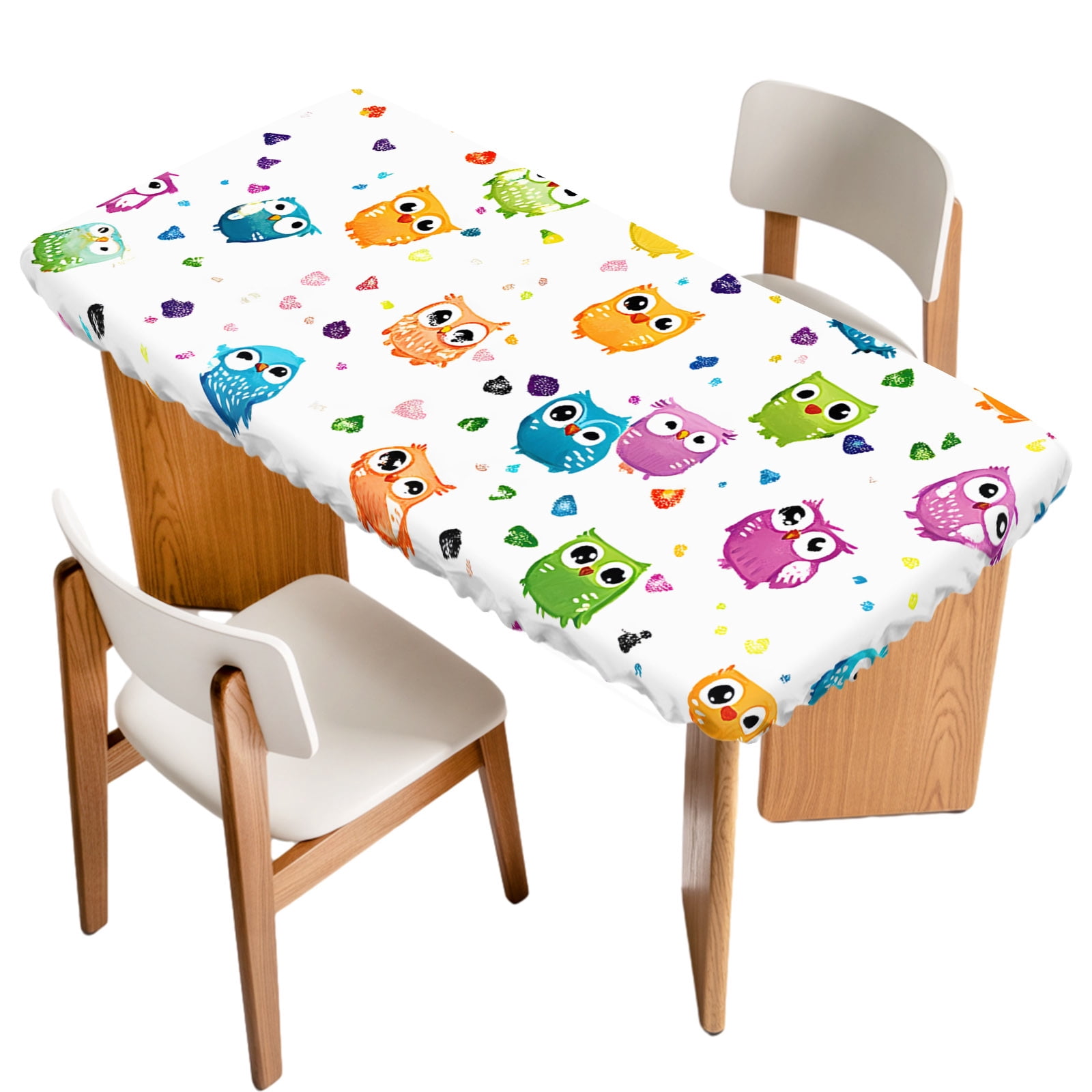 Cartoon Owl Fitted Rectangle Tablecloth 32" x 72" Cute Animal Modern ...