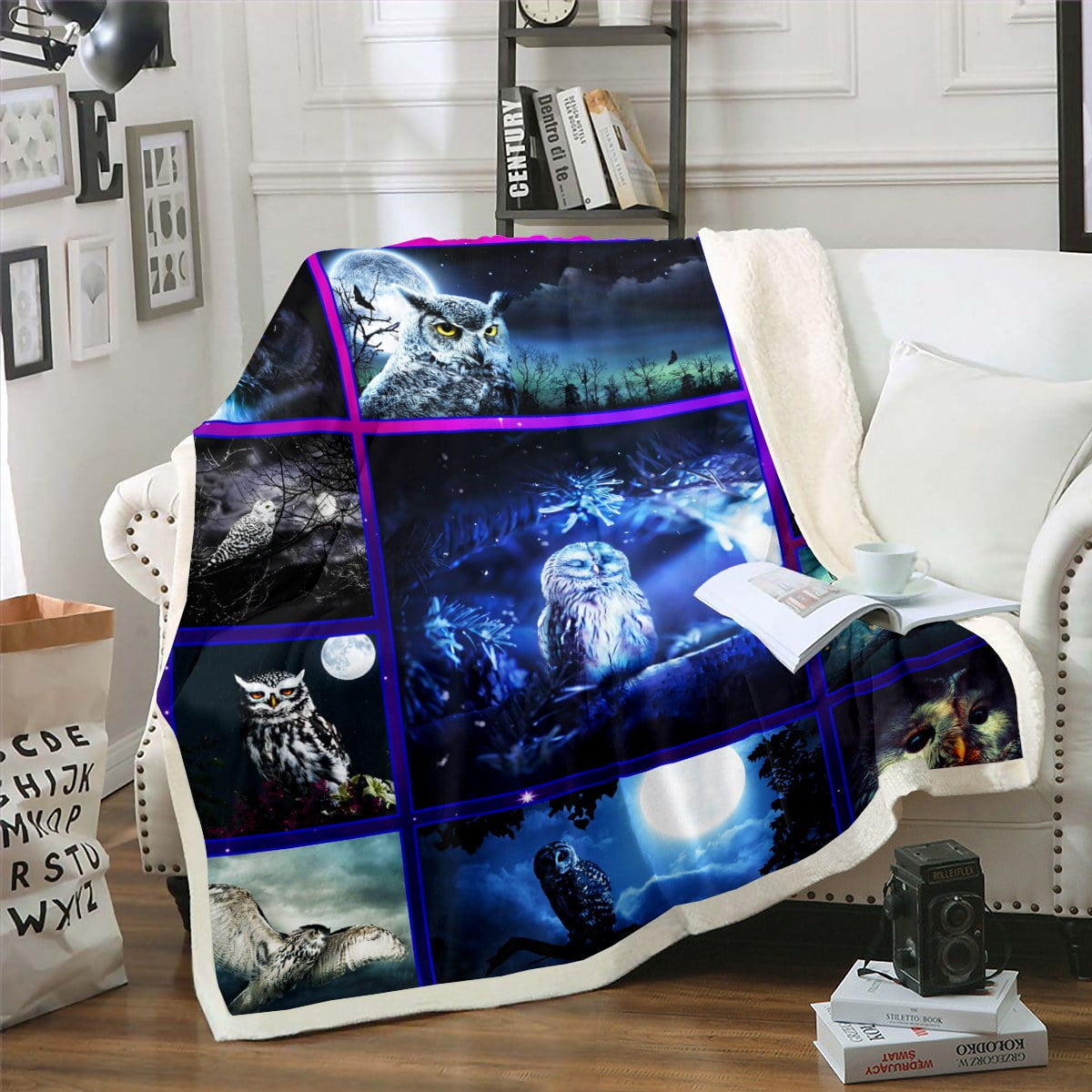 Cartoon Owl Fuzzy Blanket Baby Night Animal Fleece Blanket, Dark Moon ...