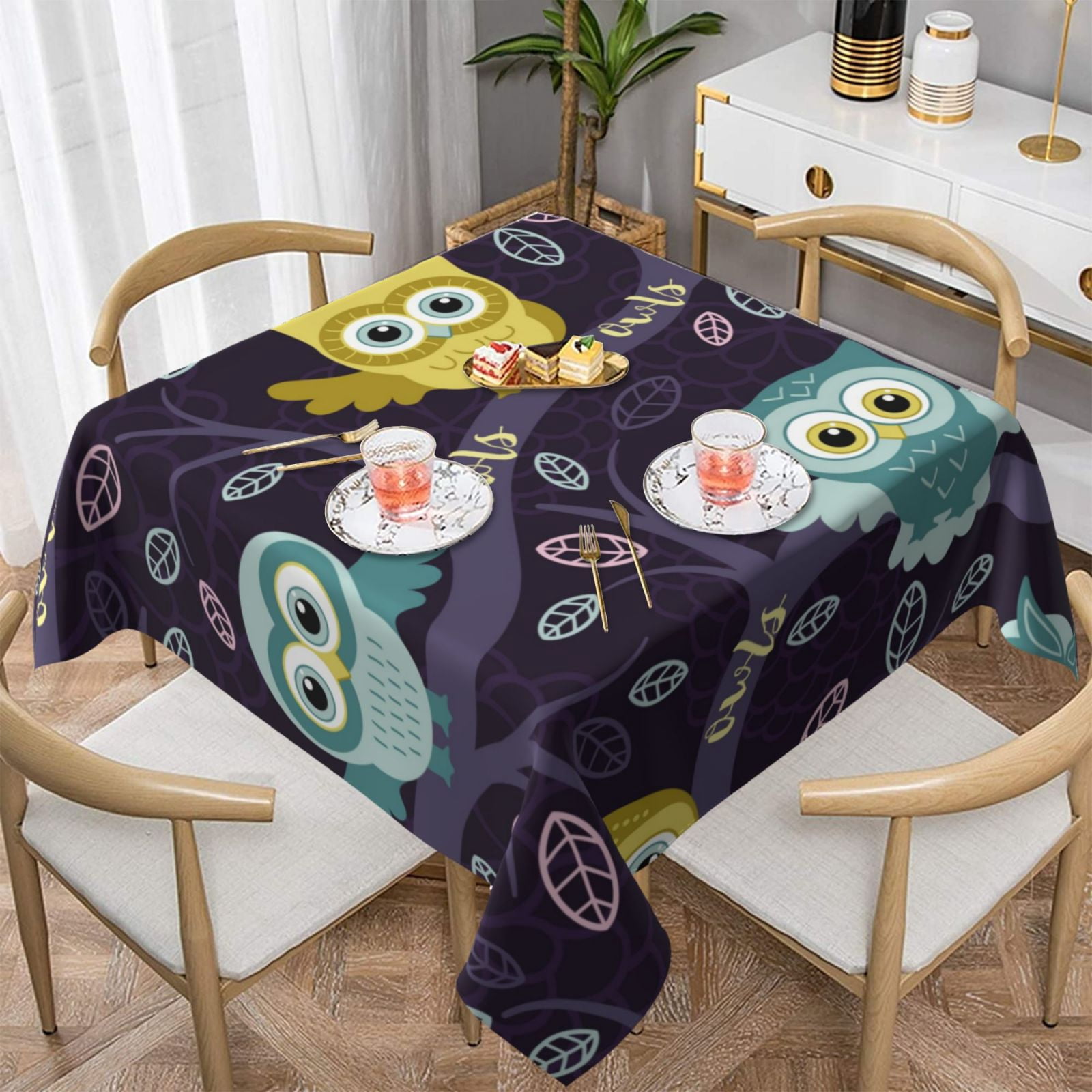 Cartoon Owl Pattern Square Tablecloth Washable Table Cloth Decorative ...