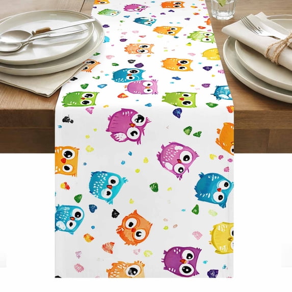 Cartoon Owl Table Runner 13 x 36 Inch, Cute Animal Washable Cotton ...