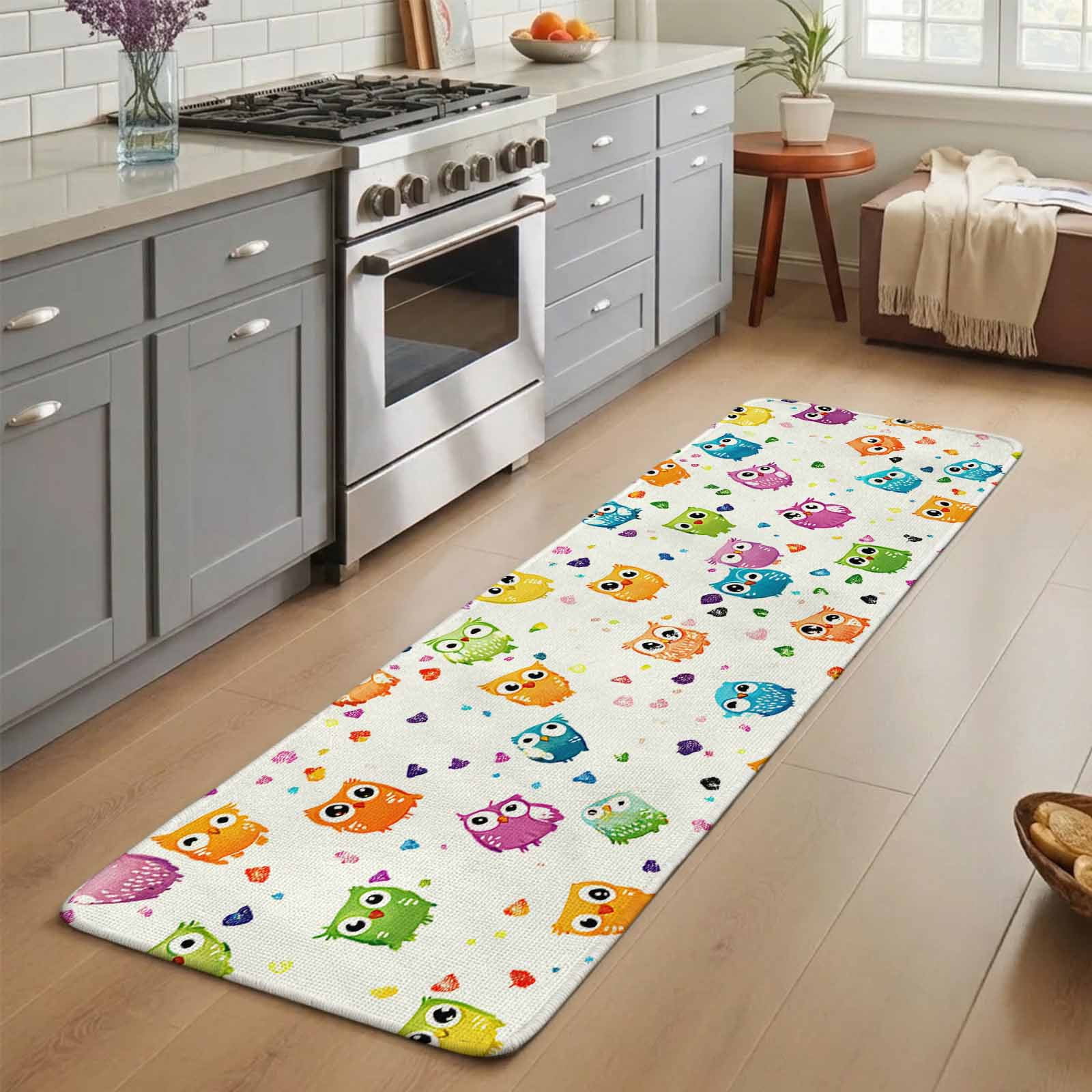 Cartoon Owl Washable Runner Rug 3X5 ft Cute Animal Modern Art Non-Slip ...