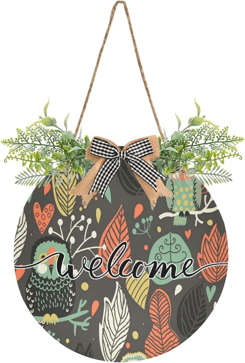 Cartoon Owl Welcome Sign Farmhouse Front Porch Door Hanging Welcome ...