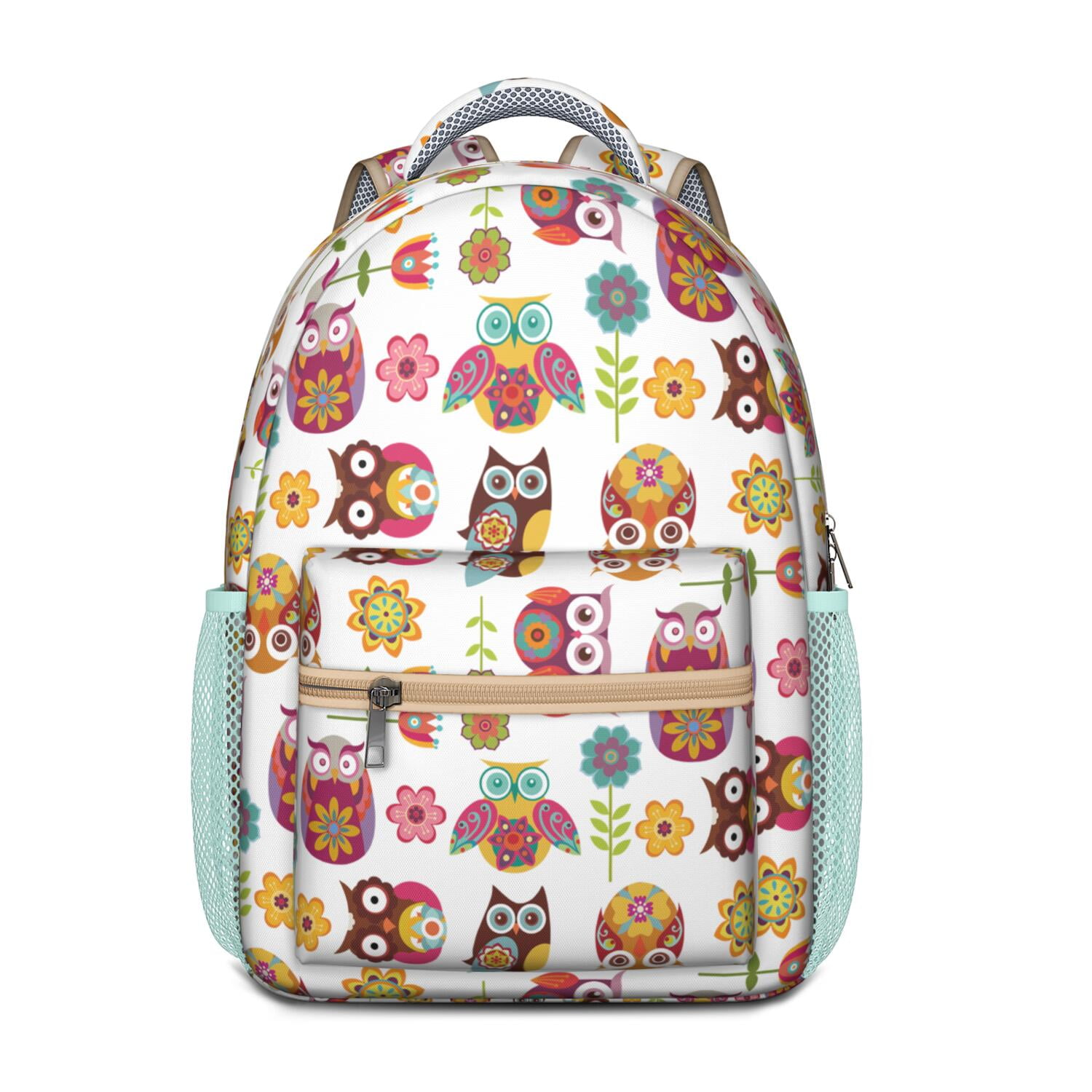 Cartoon Owl and Night Pattern Backpack – Cute Snowy Owl Print Bag with ...