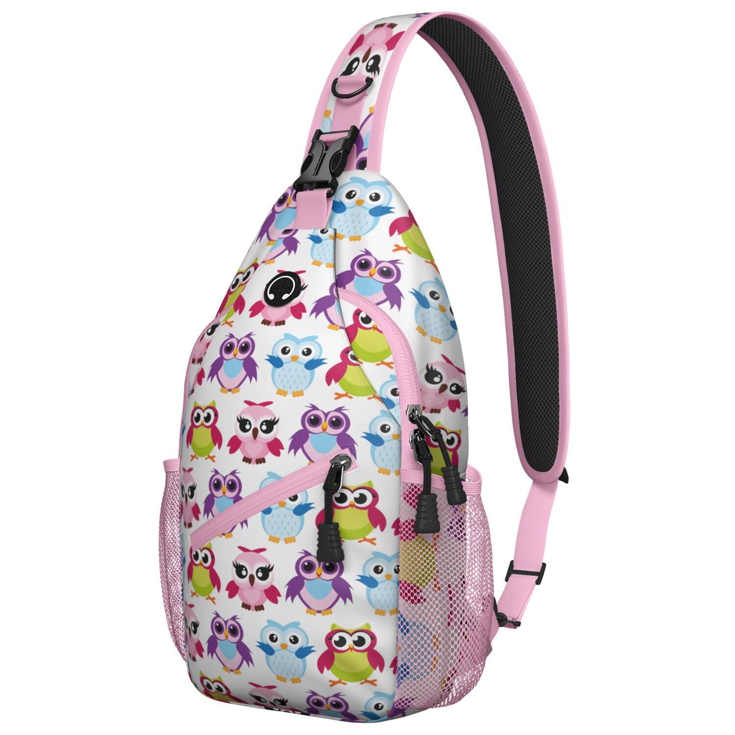Cartoon Owl with Moon and Stars Sling Backpack, Forest Fantasy Owl ...