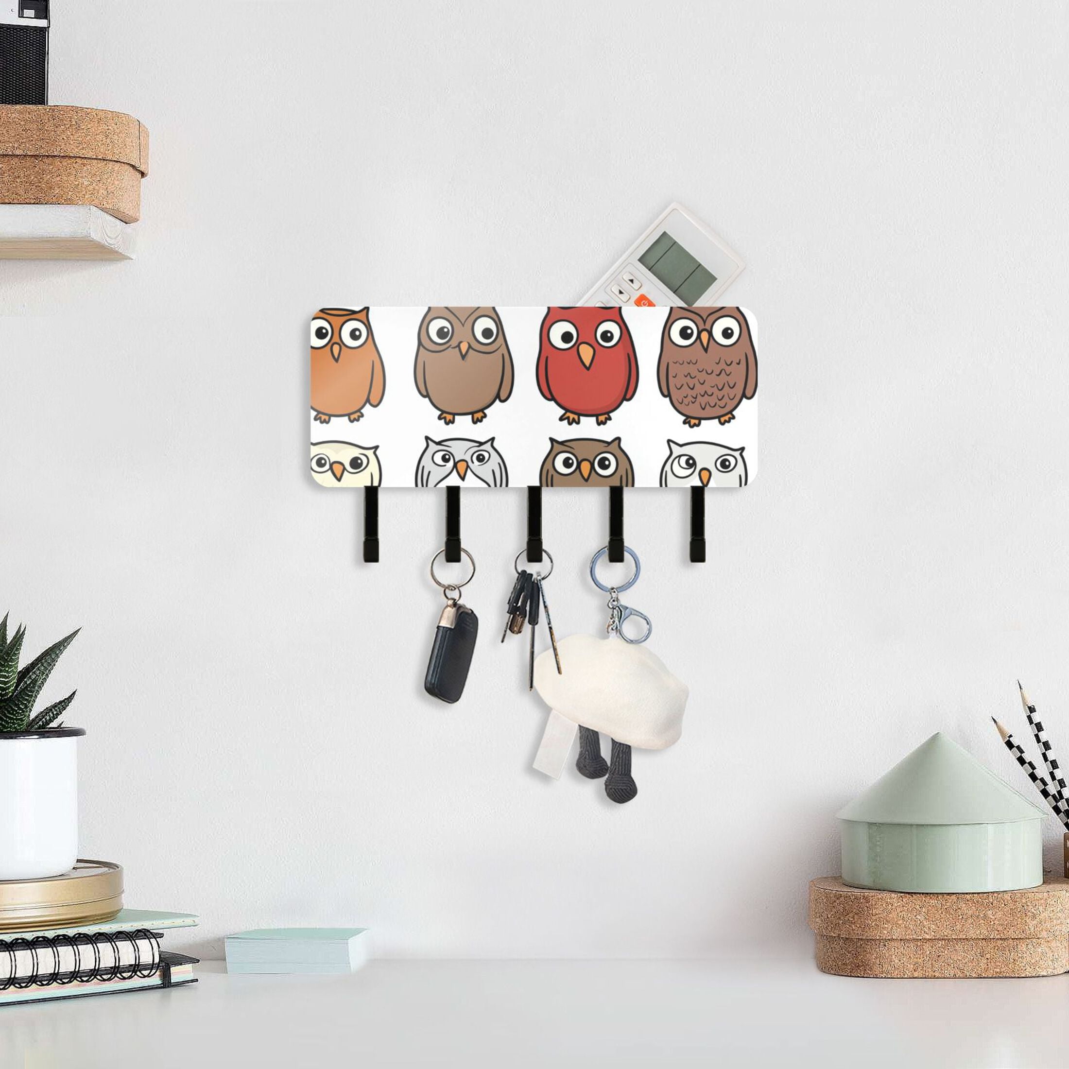 Cartoon Owls Key Holder for Wall Mail Holder Organizer with 5 Key Hooks ...