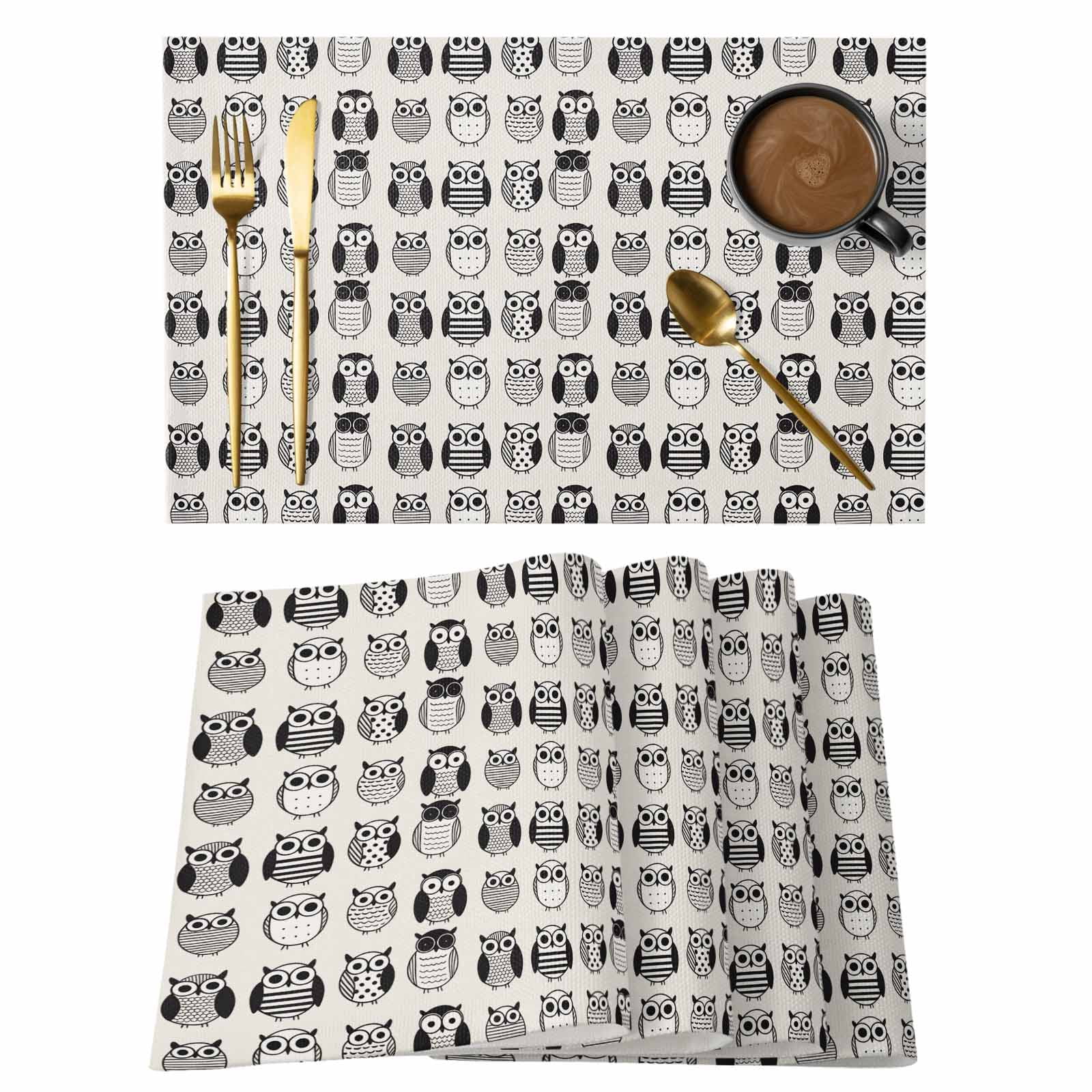 Cartoon Owls Placemats Set of 12 Modern Abstract Cute Birds Place Mats ...