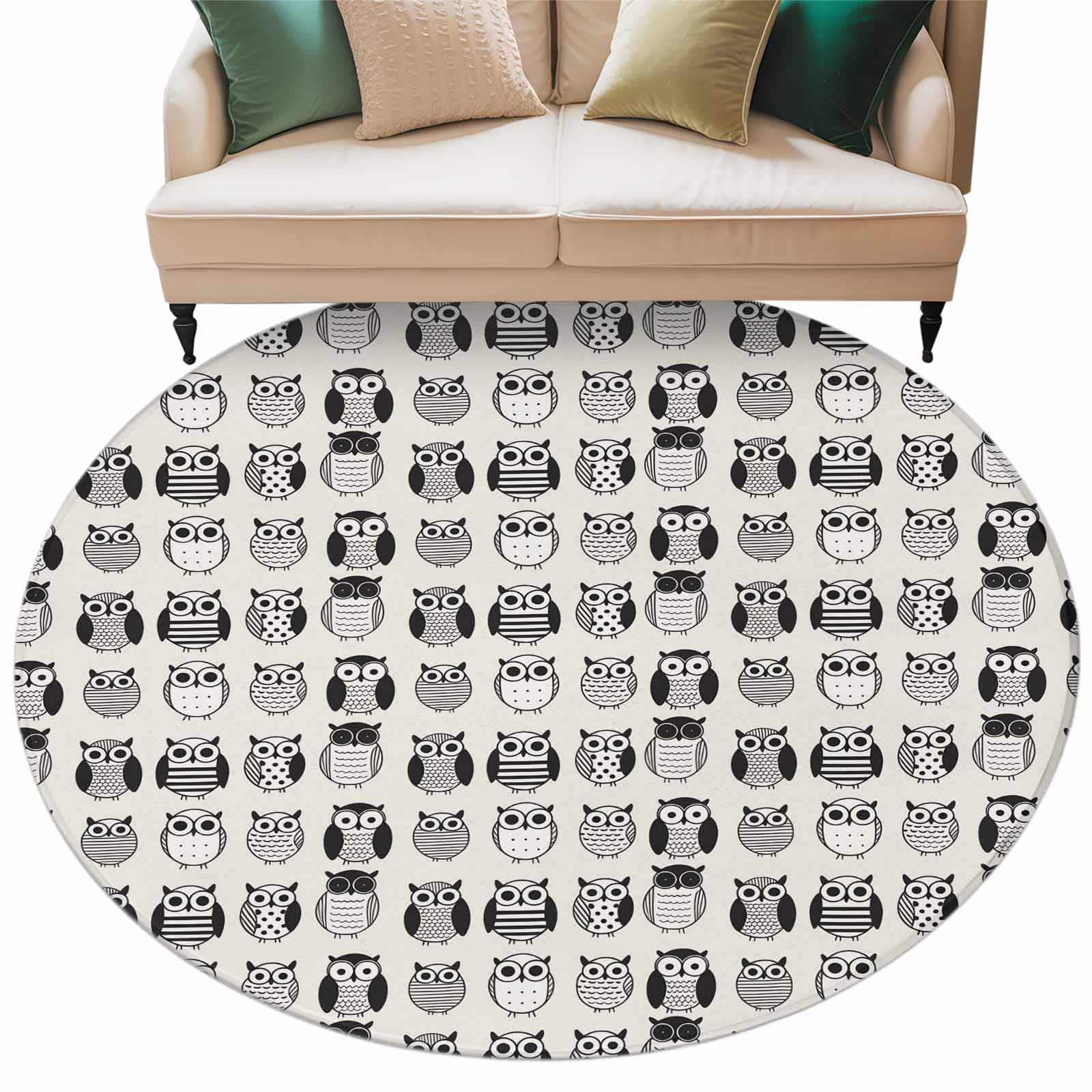 Cartoon Owls Round Area Rug 5ft Washable Large Round Rug for Living ...