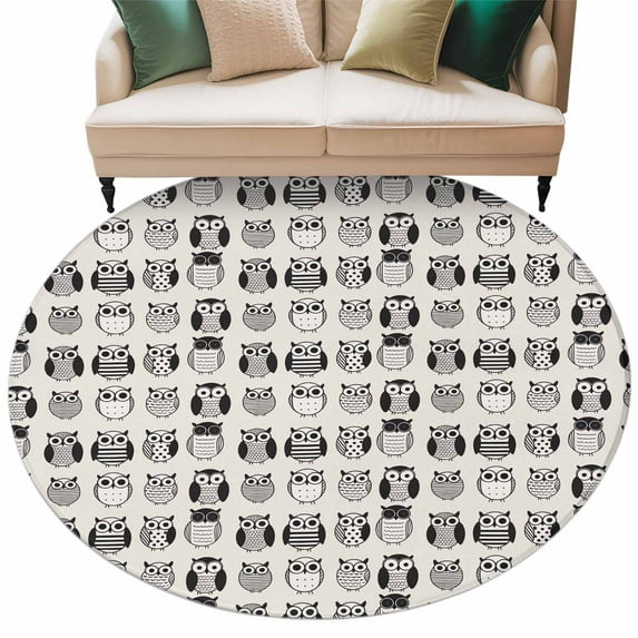 Cartoon Owls Round Area Rug 5ft Washable Large Round Rug for Living ...