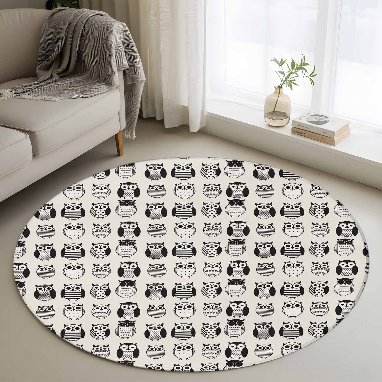 Cartoon Owls Round Rug 3.3ft Washable Circle Entryway Rugs Non Slip ...
