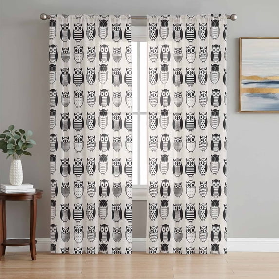 Cartoon Owls Sheer Curtains 96 Inch Length 2 Panels Set, Modern ...