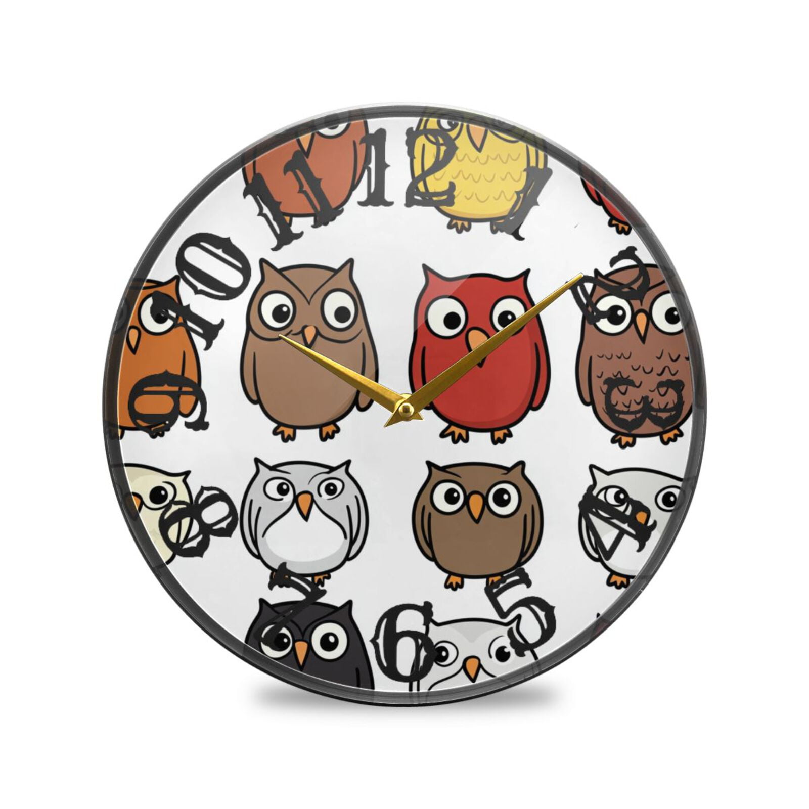 Cartoon Owls Wall Clock 10 Inch Silent Non Ticking Battery Operated ...