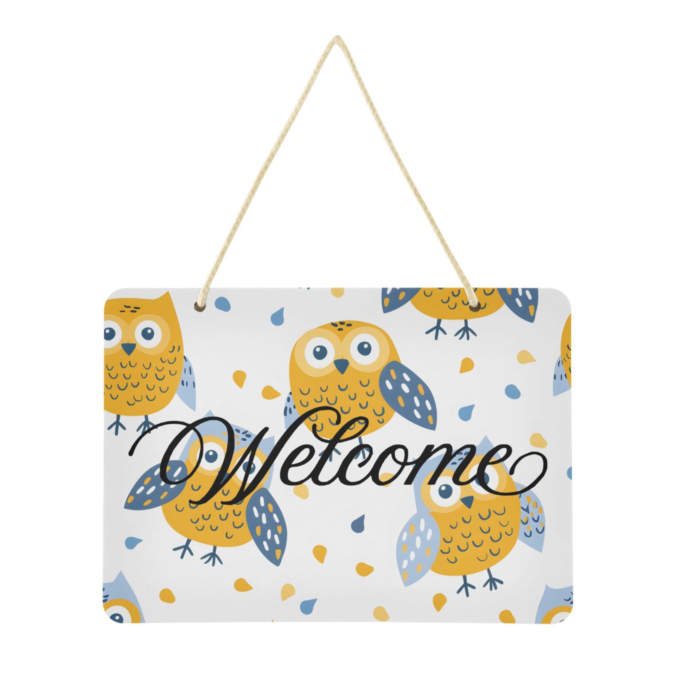 Cartoon Owls Welcome Sign Front Door PVC 14x10 inch Hanger Hello Sign ...