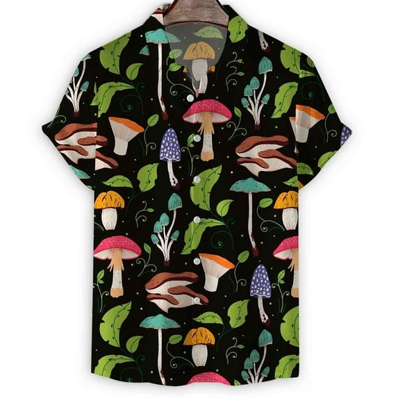 Cartoon Painting 3d Print Mushroom Shirt Men Summer Hawaiian Shirts ...