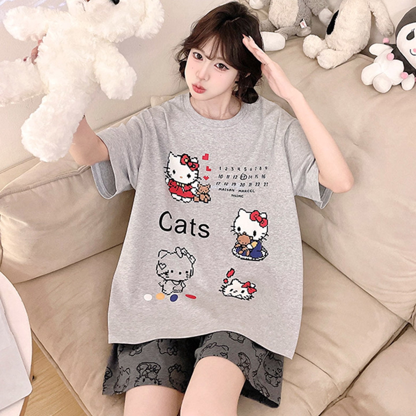 Cartoon Pajamas Women's Summer Short Sleeved Set Pure Cotton Home ...