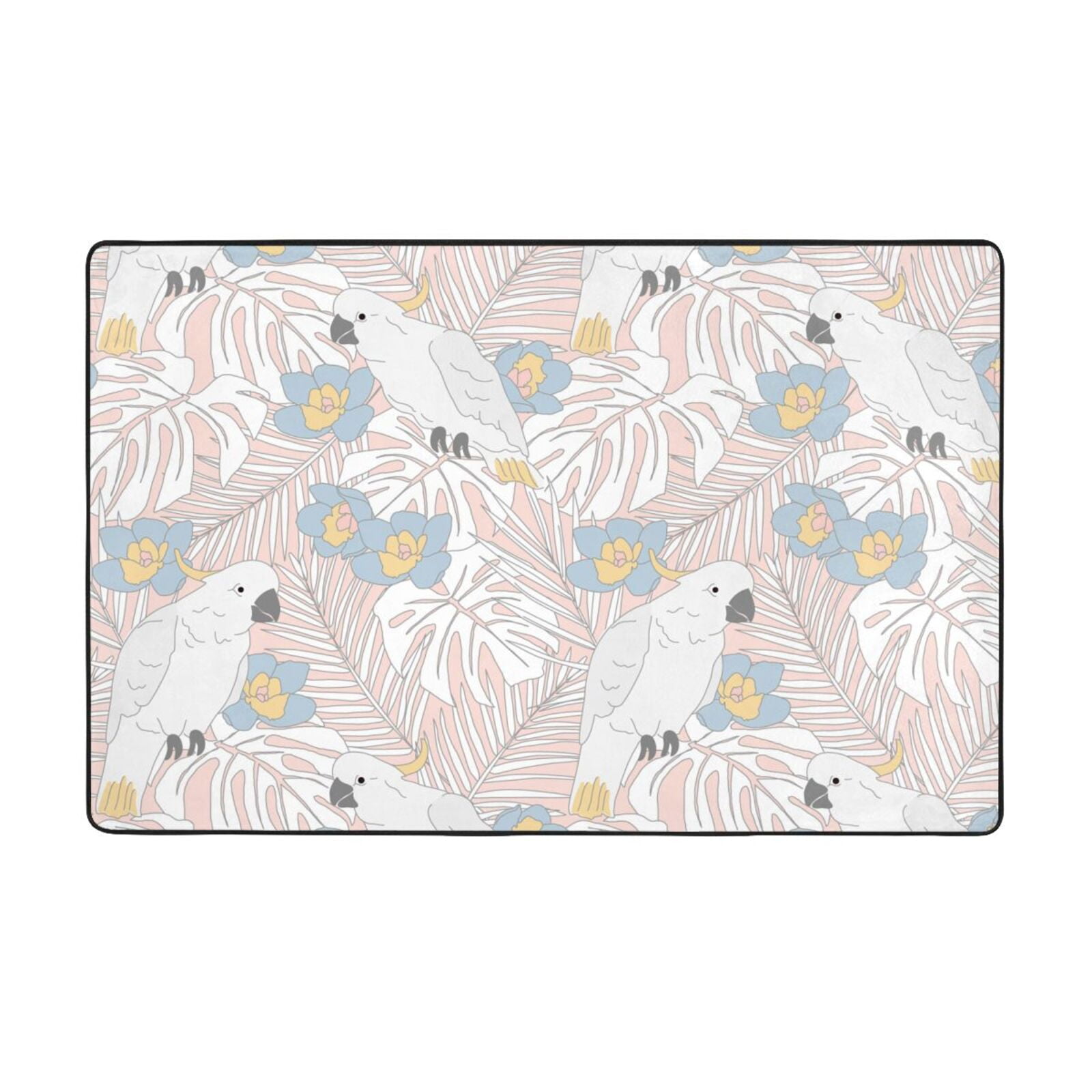 Cartoon Palm Leaf Monstera Parrot Soft Indoor Outdoor Rug, Washable ...