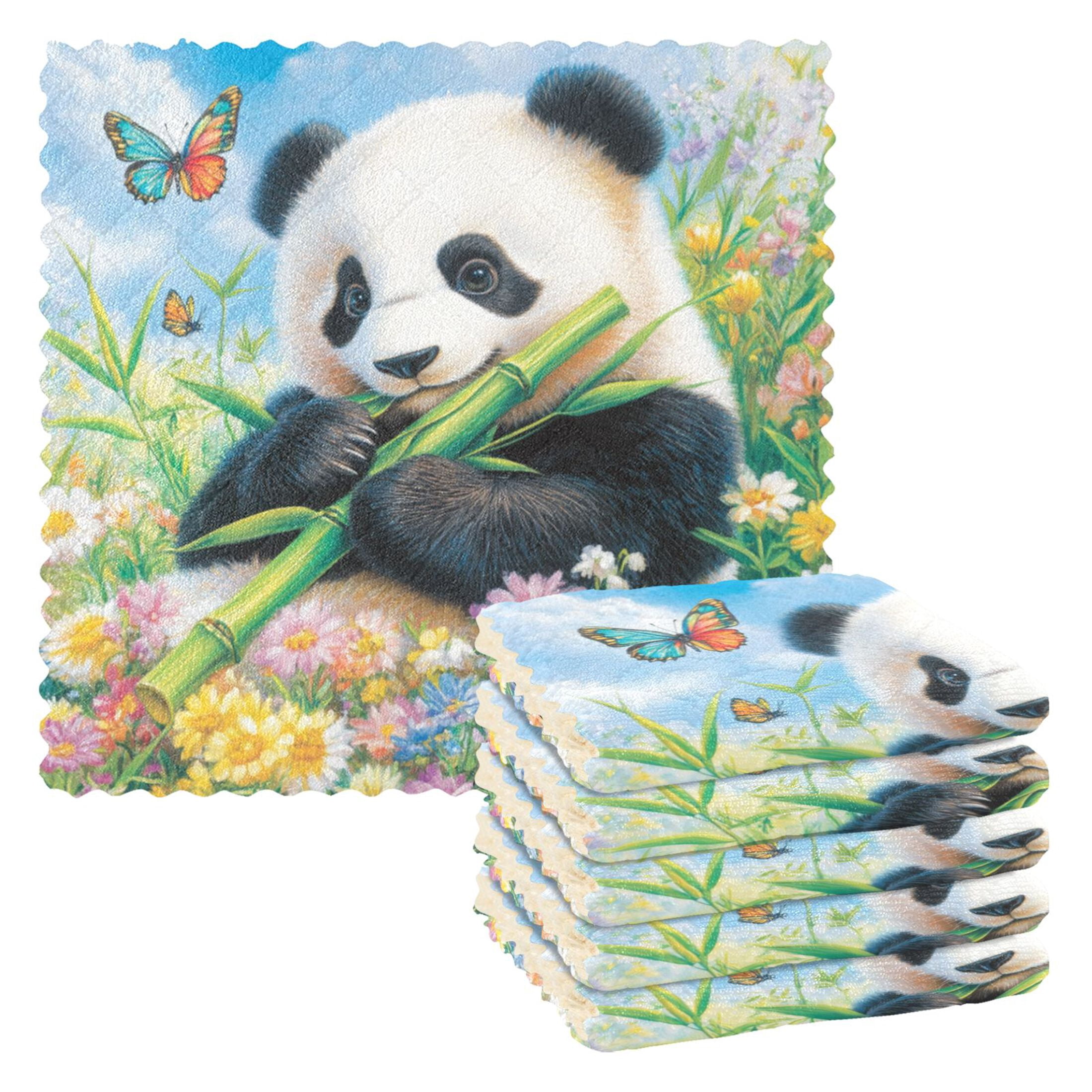 Cartoon Panda 6 Pack Kitchen Cleaning Cloths 11'' x 11'', Super ...