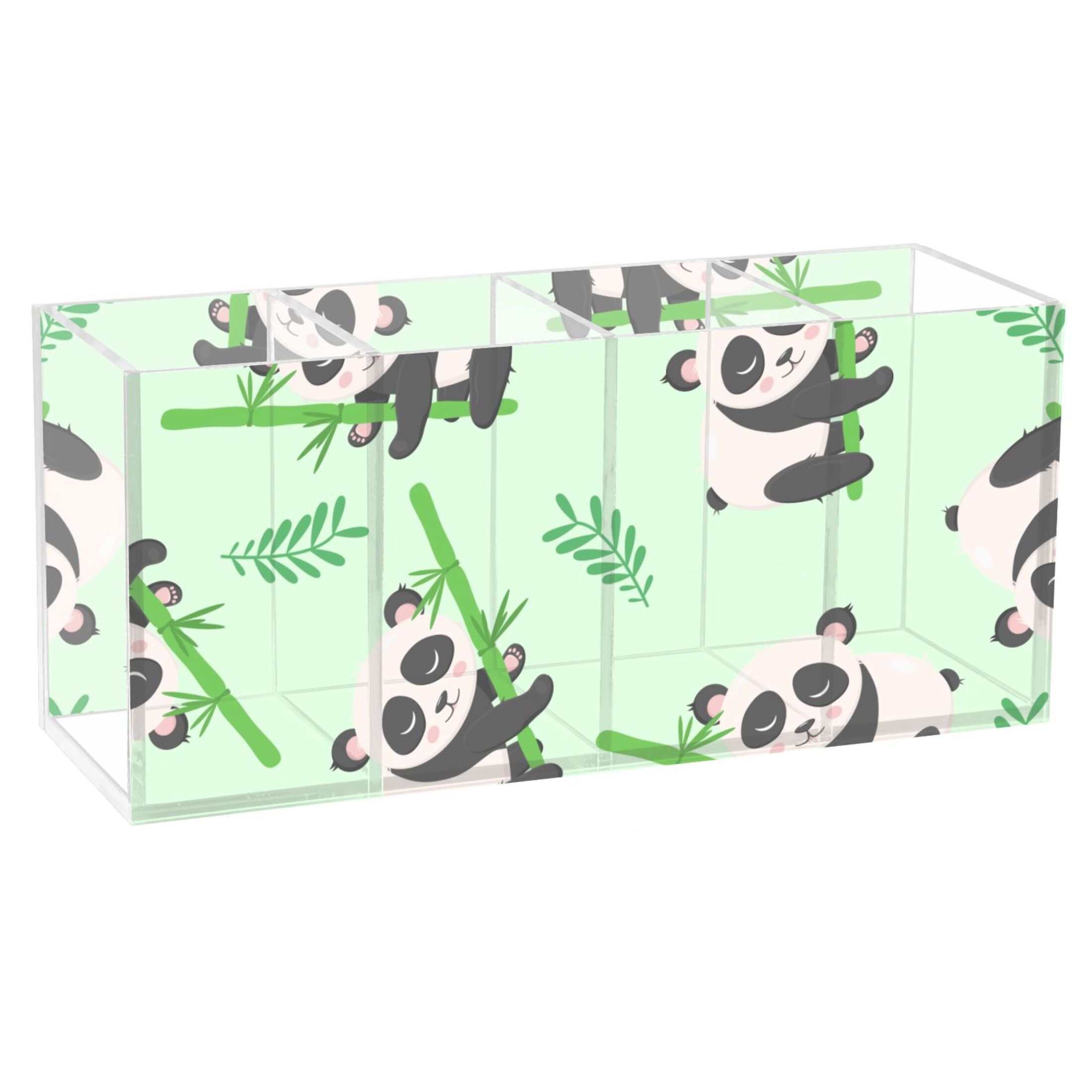 Cartoon Panda Acrylic Pen Holder Cup 4 Compartments Clear Pencil ...