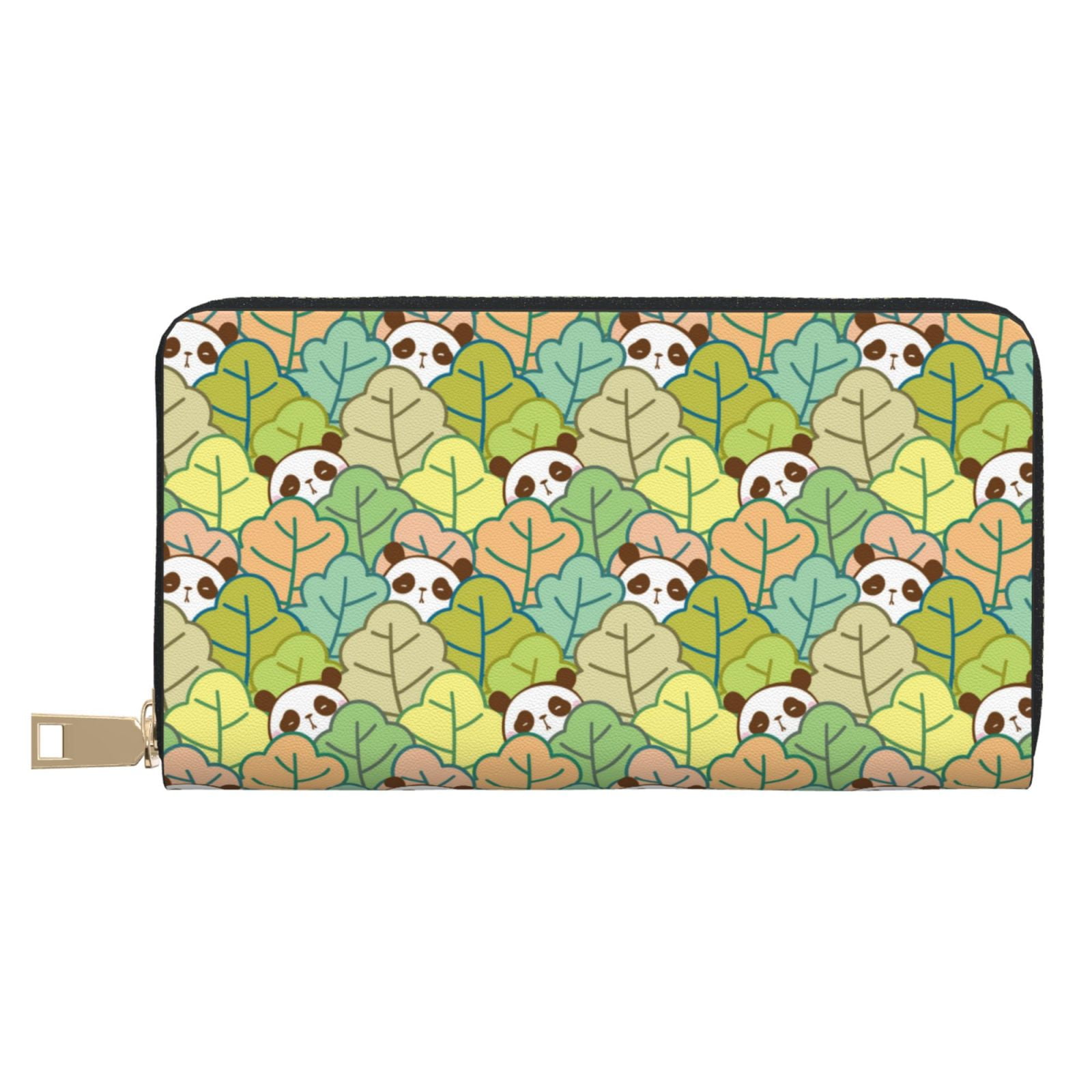 Cartoon Panda And Leaf Wallet Women, Leather Bifold Multi Card Wallet ...