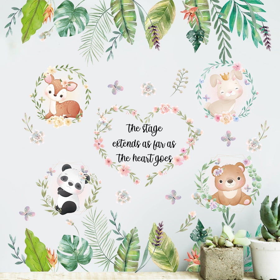 Cartoon Panda Animal Monstera Jungle Wall Decal for Living Room Bedroom ...