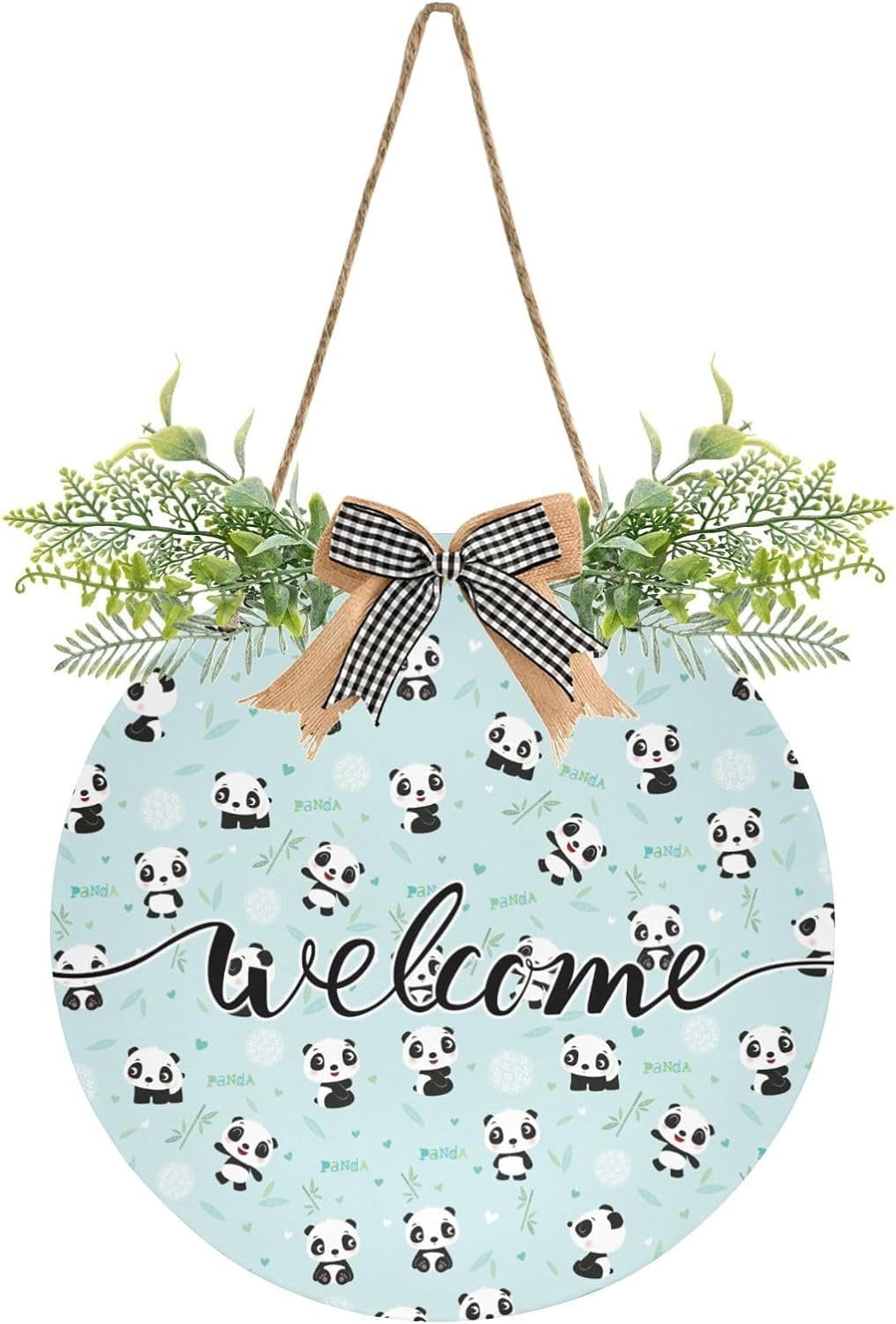 Cartoon Panda Bamboo Welcome Sign Farmhouse Front Porch Door Hanging ...