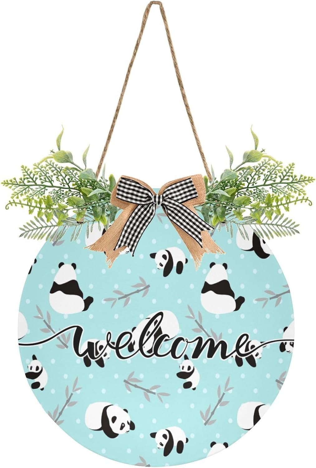 Cartoon Panda Bamboo Welcome Sign Farmhouse Front Porch Door Hanging ...