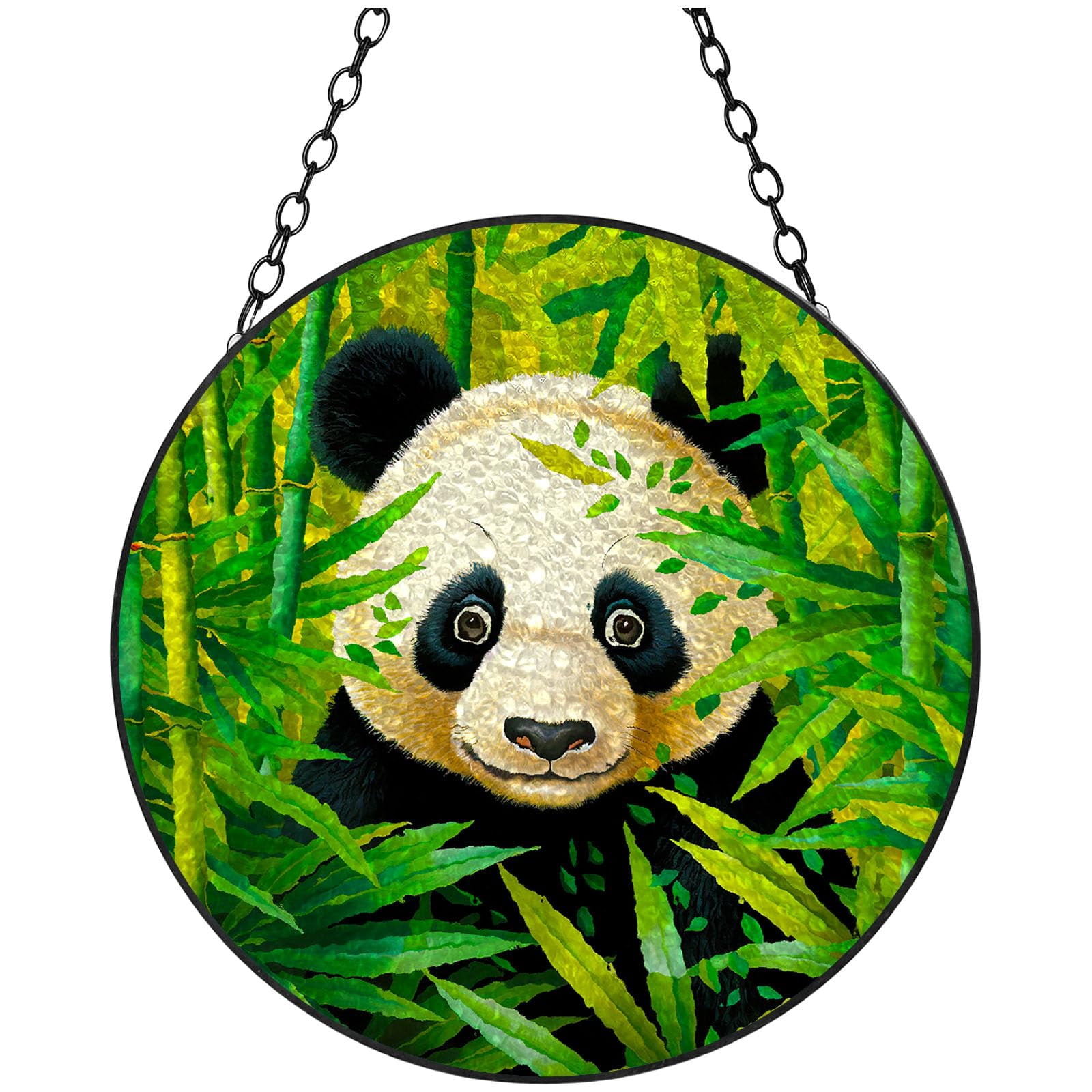 Cartoon Panda in Bamboos Stained Glass Suncatcher Handmade Window ...