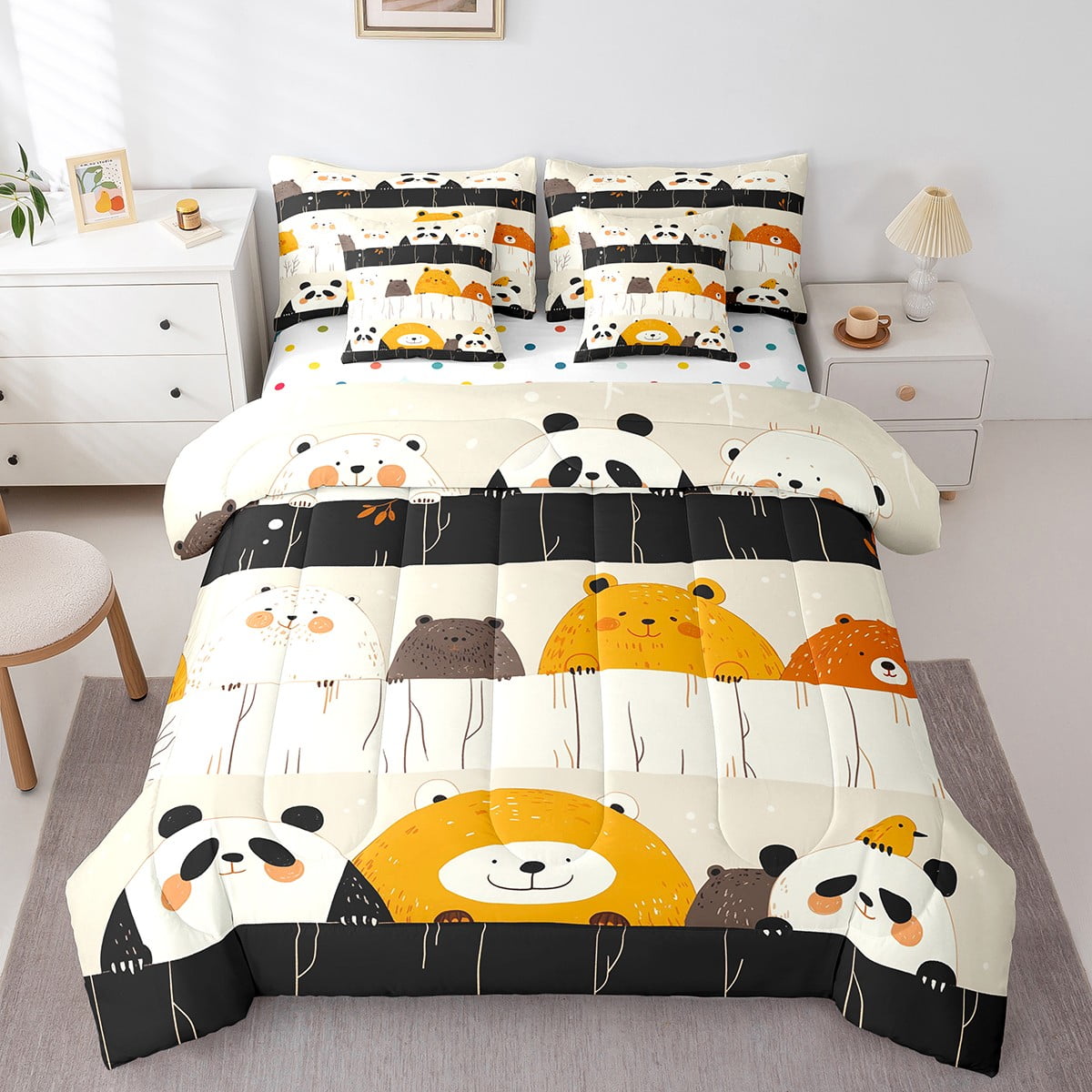 Cartoon Panda Bear Comforter Set 7 Pieces King Size,Funny Tropical ...