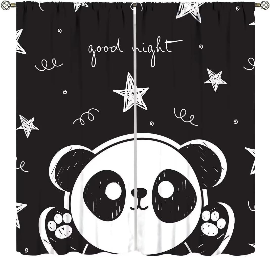 Cartoon Panda Curtains,Each Panel W21 x 63" L,Black White Cute Animal ...