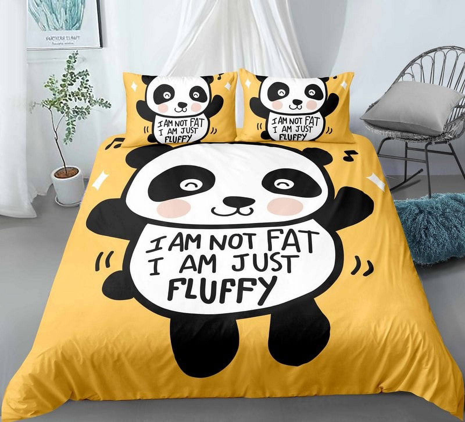 Cartoon Panda Decorative 3 Piece Bedding Set, Cute Baby Panda Climbing ...