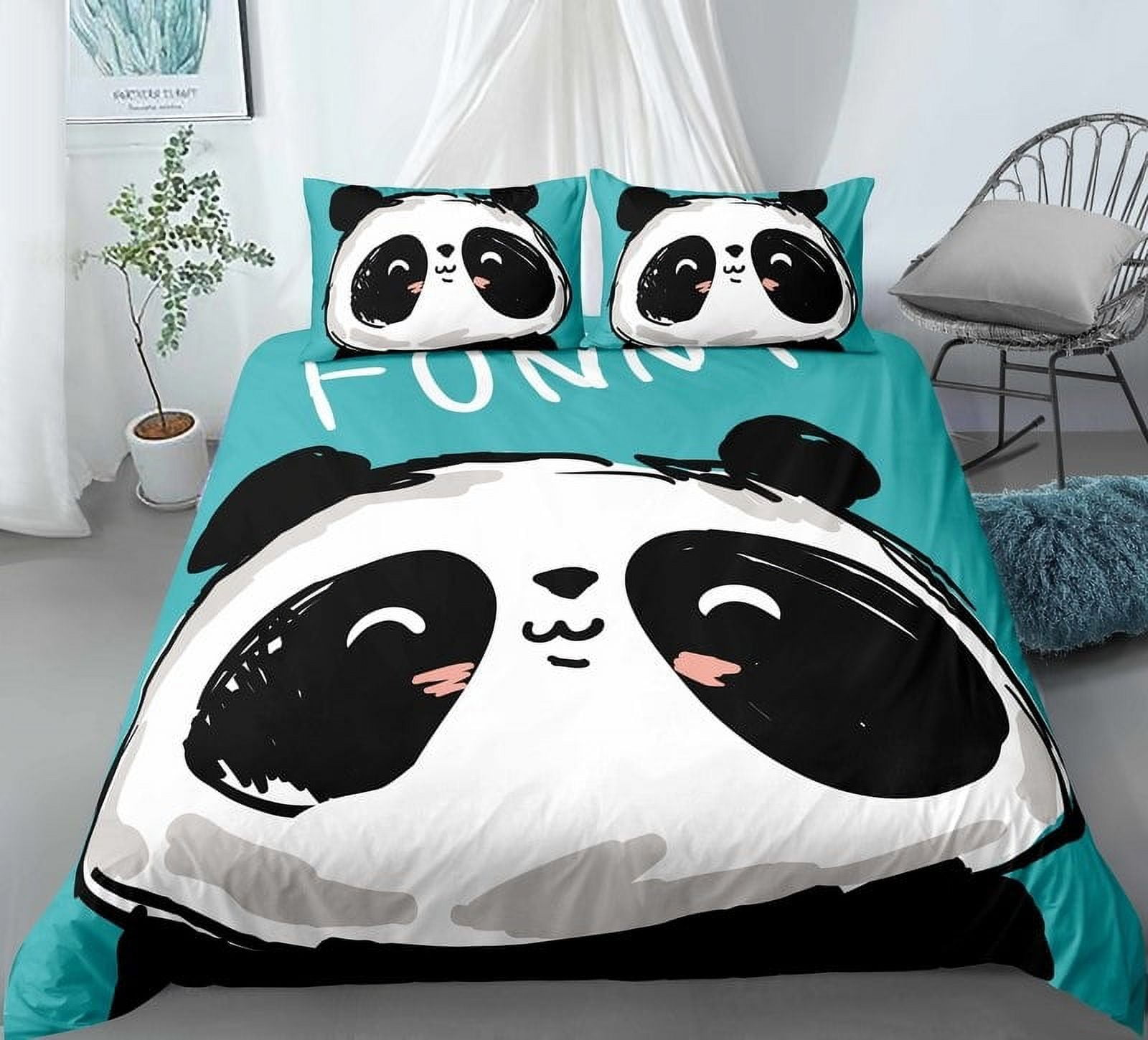 Cartoon Panda Decorative 3 Piece Bedding Set, Cute Baby Panda Climbing ...