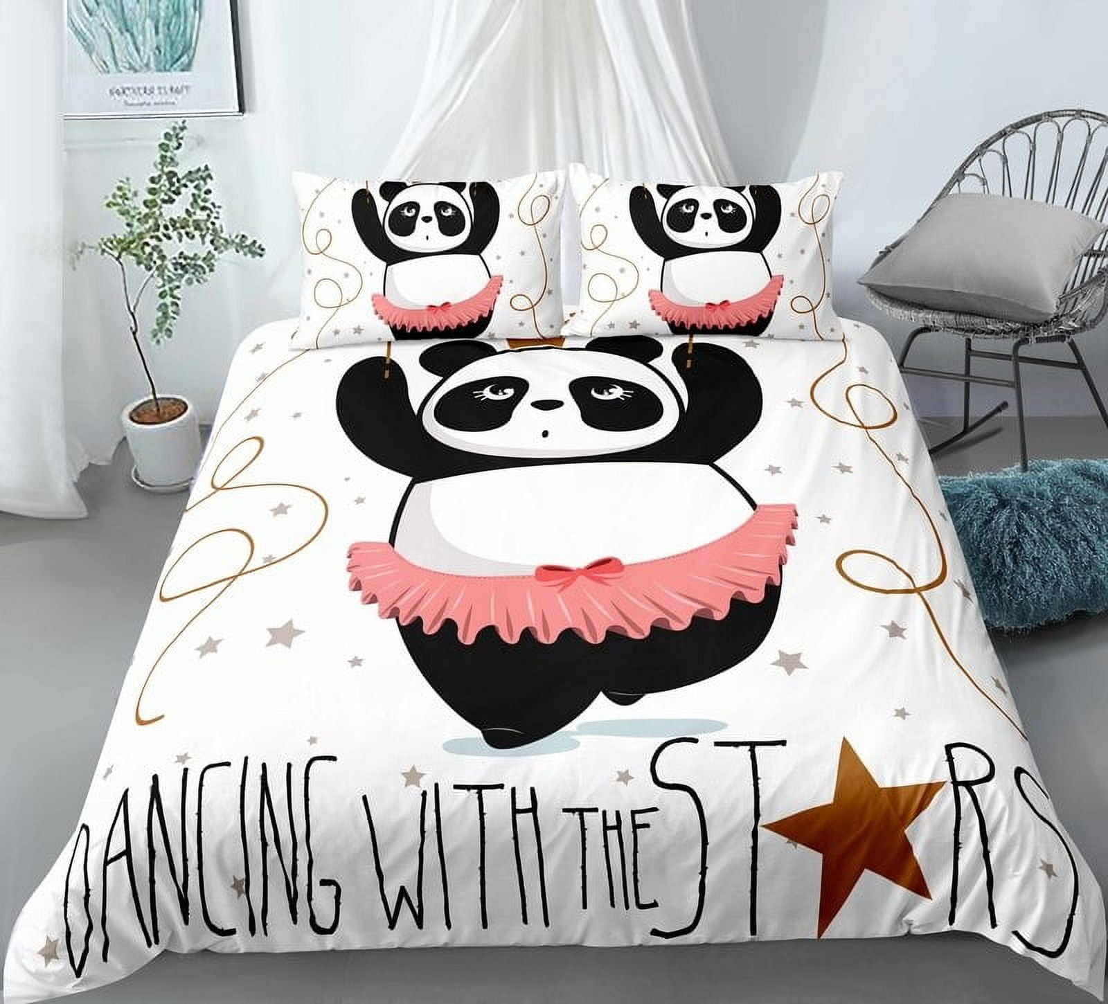 Cartoon Panda Decorative 3 Piece Bedding Set, Cute Baby Panda Climbing ...