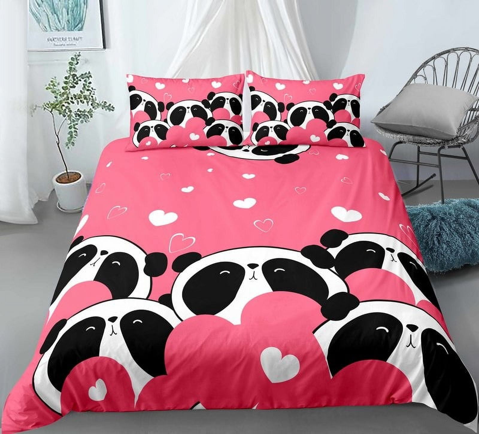 Cartoon Panda Decorative 3 Piece Bedding Set, Cute Baby Panda Climbing ...