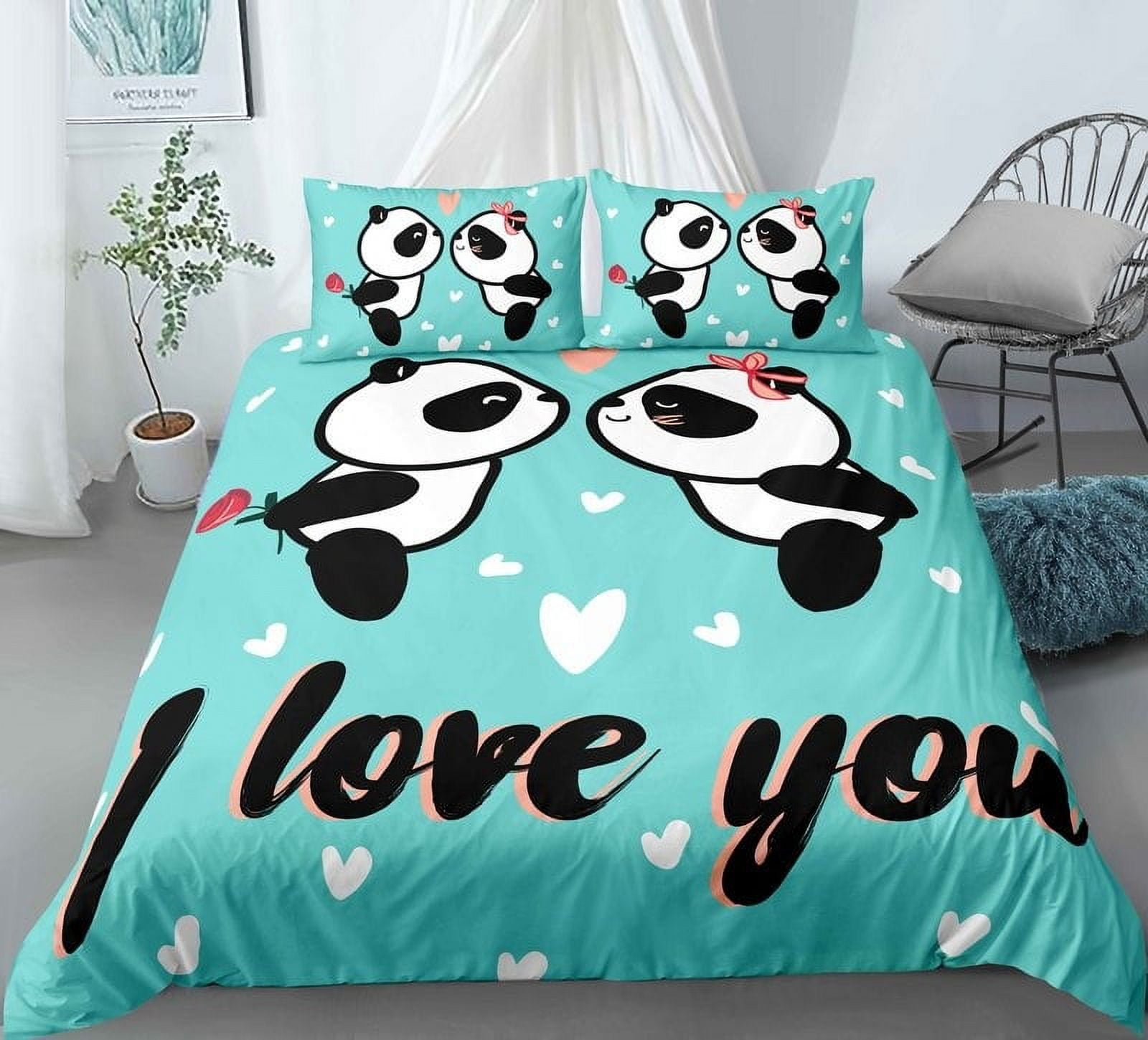Cartoon Panda Decorative 3 Piece Bedding Set, Cute Baby Panda Climbing ...