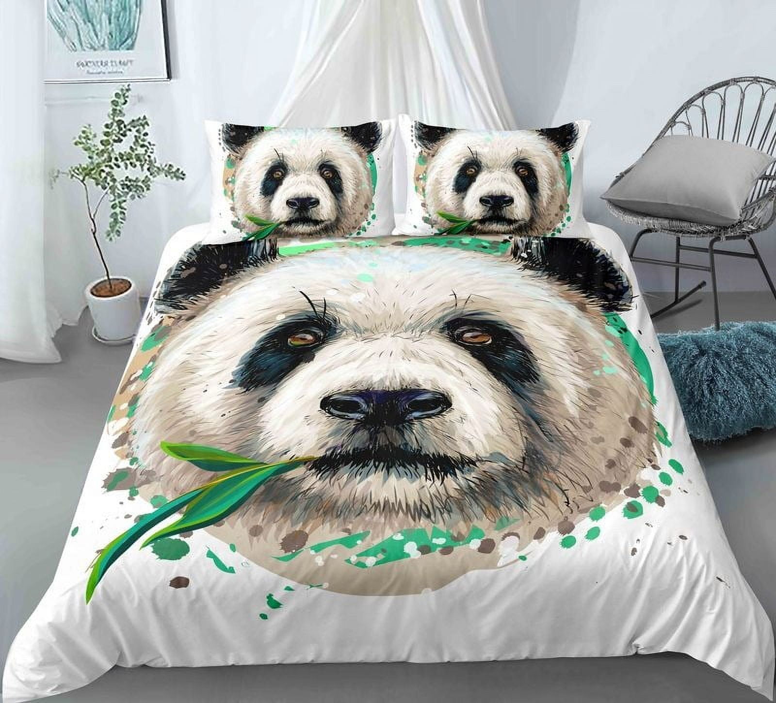Cartoon Panda Decorative 3 Piece Bedding Set, Cute Baby Panda Climbing ...