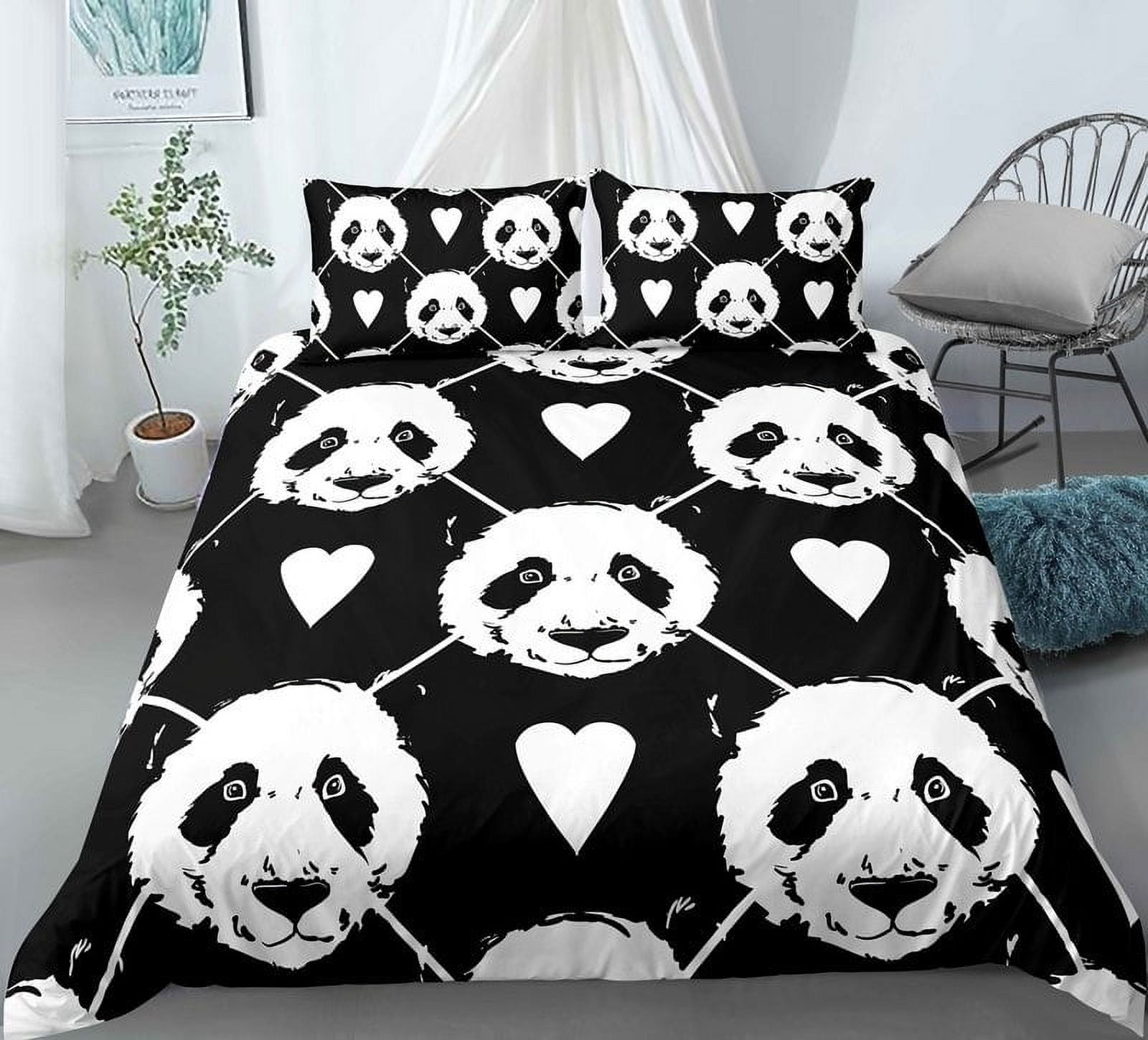 Cartoon Panda Decorative 3 Piece Bedding Set, Cute Baby Panda Climbing ...