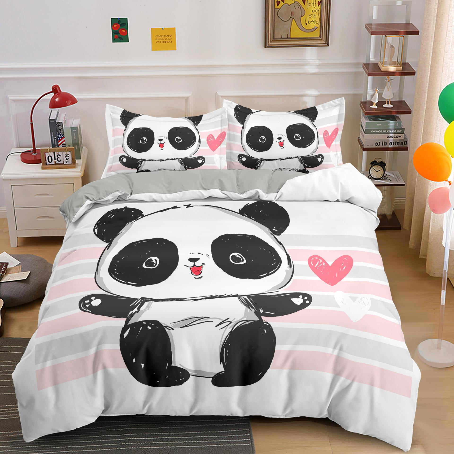 Cartoon Panda Decorative 3 Piece Bedding Set, Cute Baby Panda Climbing ...