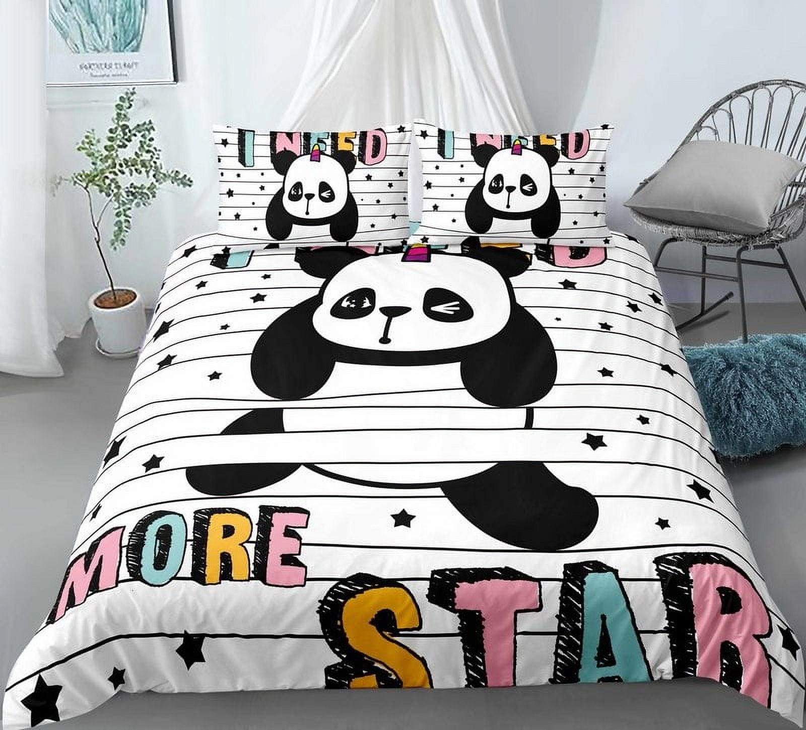 Cartoon Panda Decorative 3 Piece Bedding Set, Cute Baby Panda Climbing ...