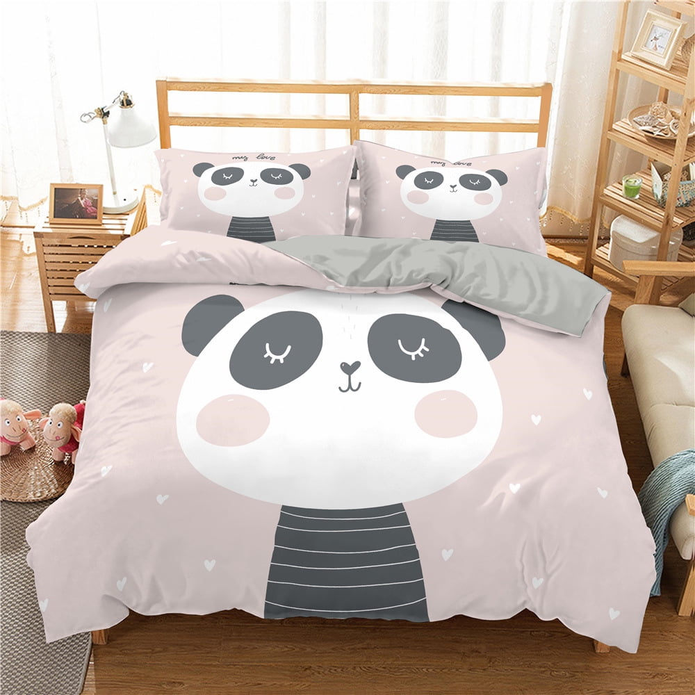 Cartoon Panda Decorative 3 Piece Bedding Set, Cute Baby Panda Climbing ...