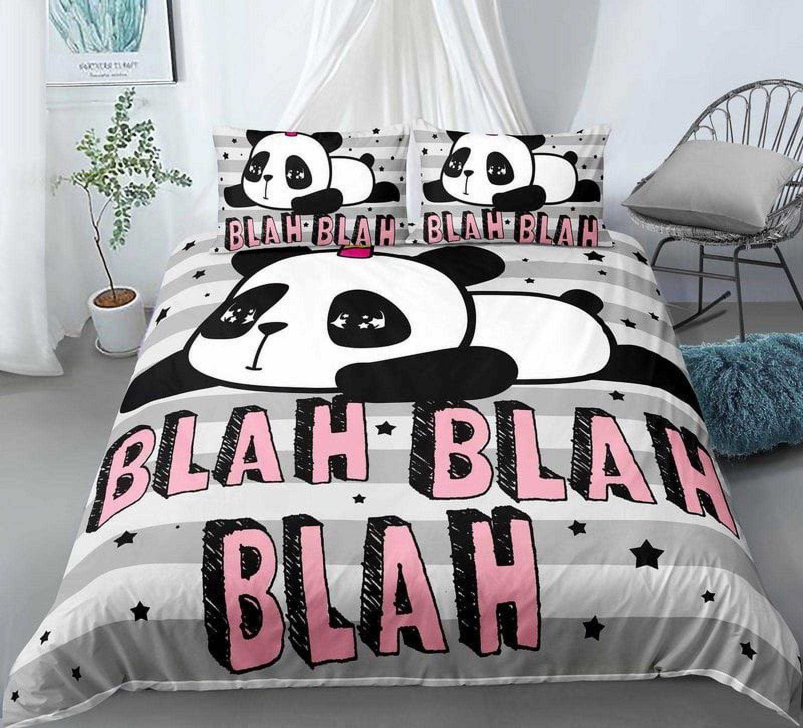 Cartoon Panda Decorative 3 Piece Bedding Set, Cute Baby Panda Climbing ...