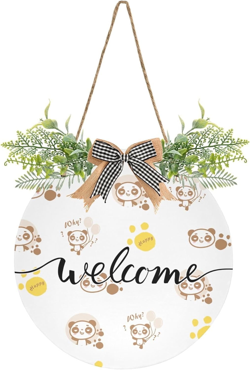 Cartoon Panda Footprint Welcome Sign Farmhouse Front Porch Door Hanging ...