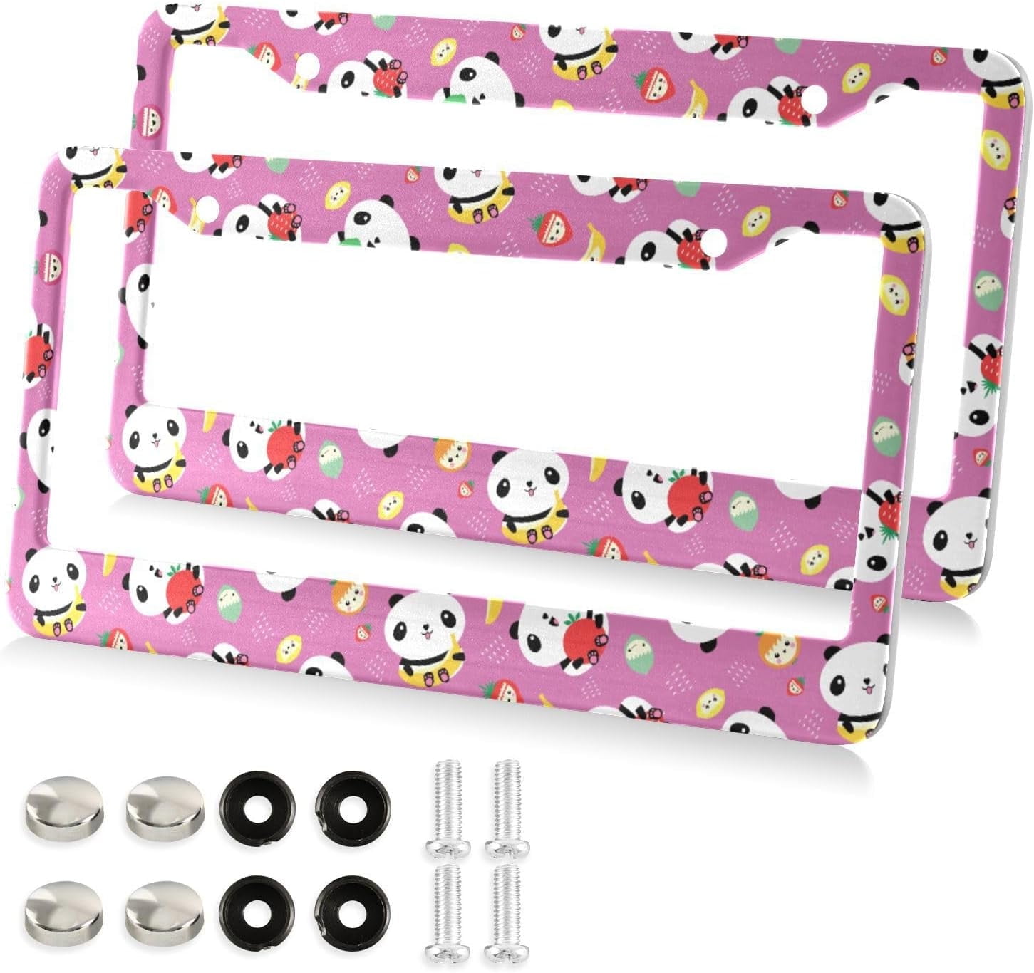Cartoon Panda and Fruit License Plate Frame - 2 Pack Universal ...
