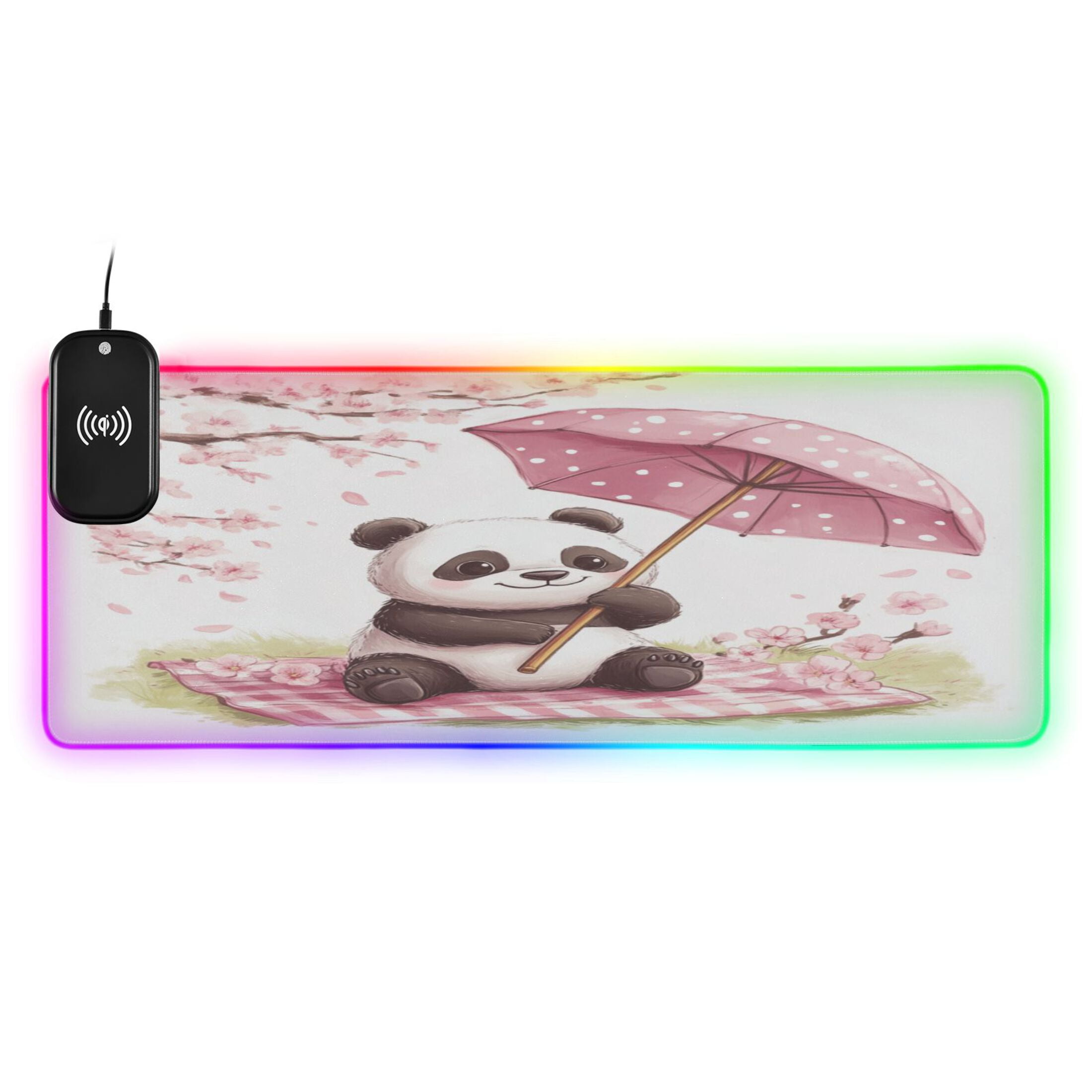 Cartoon Panda Glowing Extended Large Gaming Mouse Pad 35.4x15.7in with ...