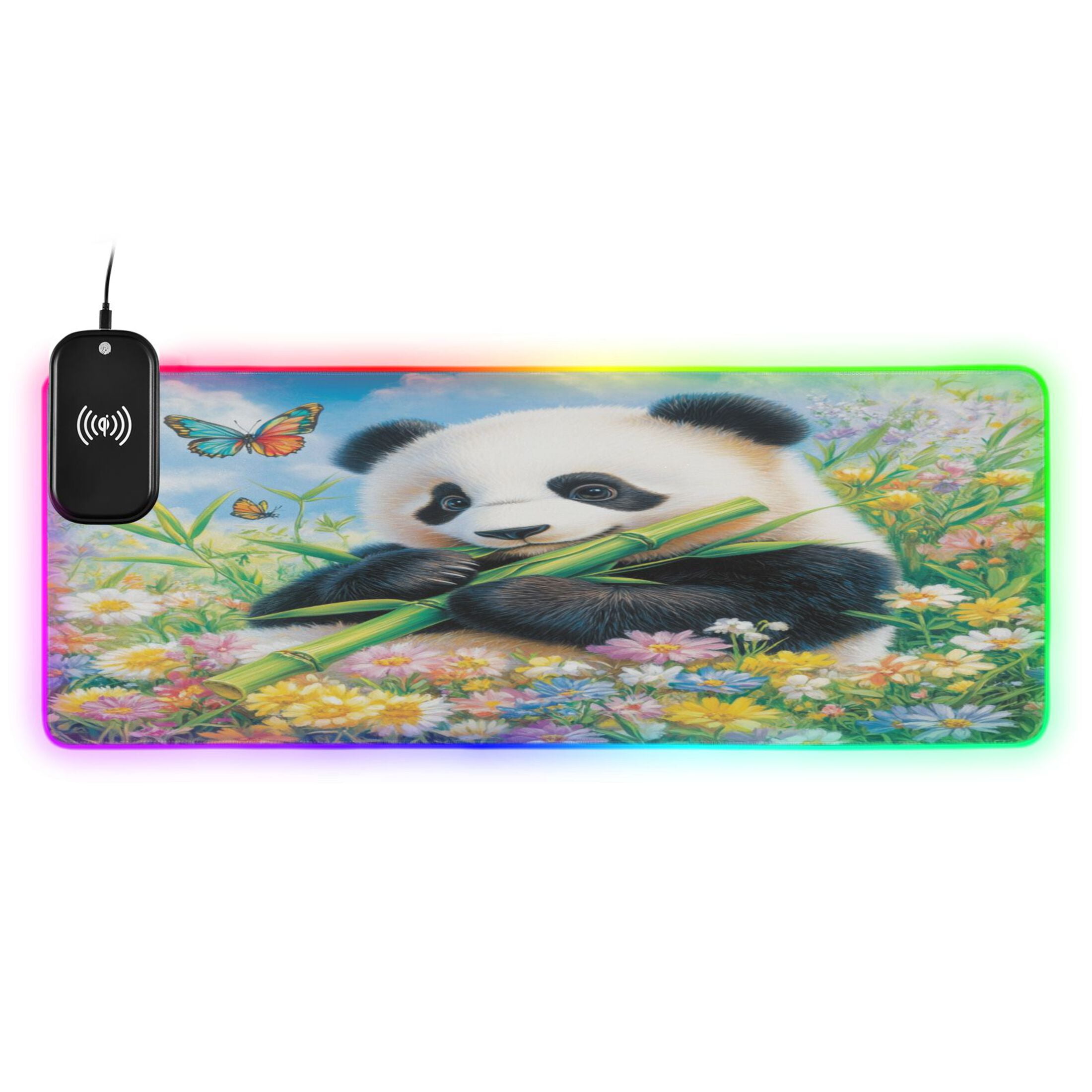 Cartoon Panda Large RGB Gaming Mouse Pad with Fast Wireless Charging ...