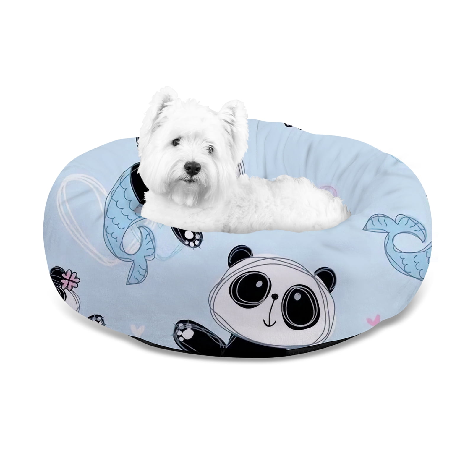 Cartoon Panda Pattern Round Dog Bed Flannel Cozy Soft Pet Bed Cushion ...