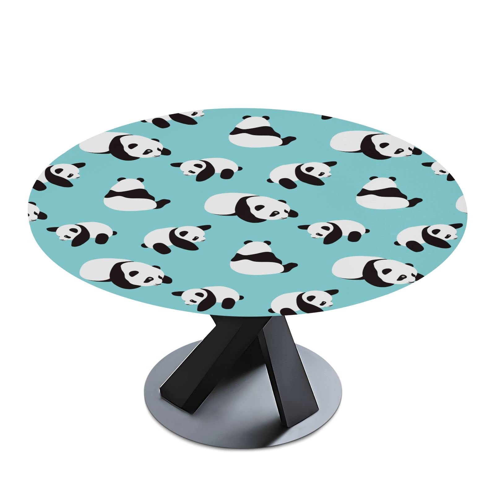 Cartoon Panda Round Fitted Tablecloth with Elastic Edged Waterproof ...