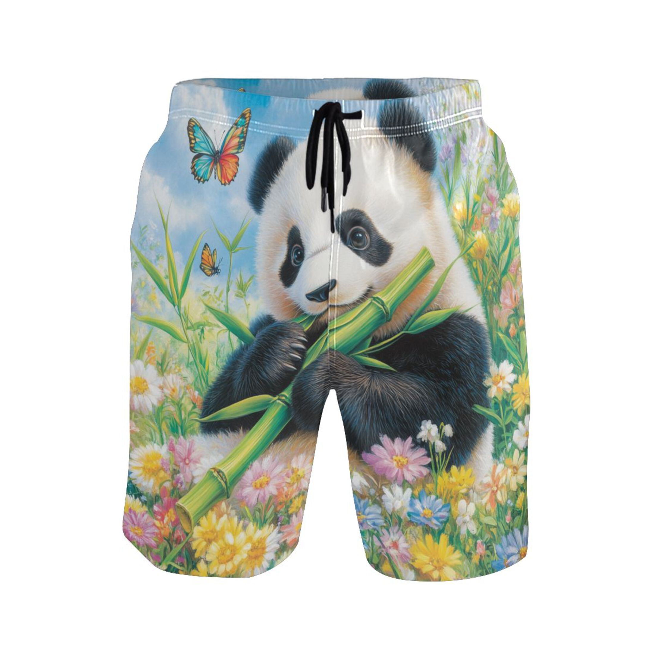Cartoon Panda Small Size Men's Quick Dry Beach Shorts with Mesh Lining ...