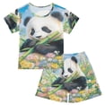 Cartoon Panda Summer Pajama Set Soft Cotton Short Sleeve Sleepwear 2PCS ...