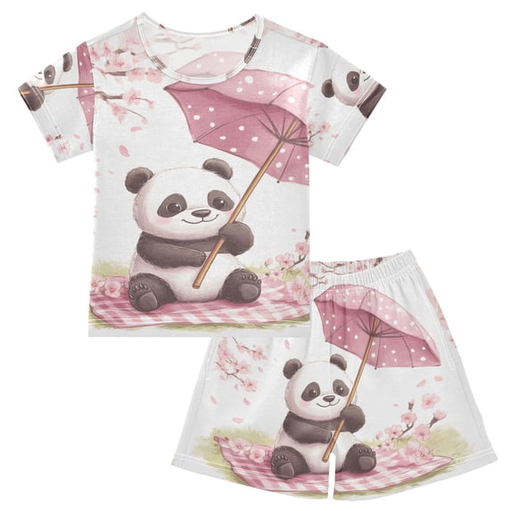 Cartoon Panda Summer Pajama Set Soft Cotton Short Sleeve Sleepwear 2PCS ...